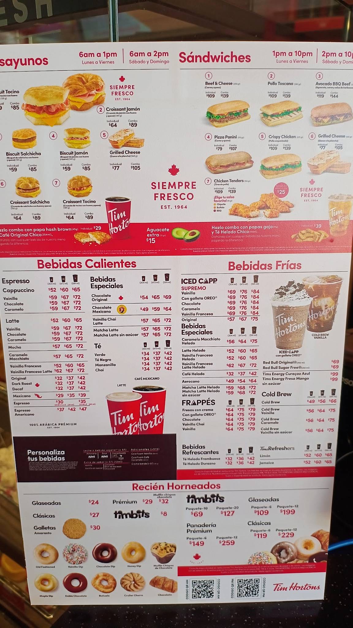 Carta del café Tim Hortons Pletórico, Monterrey, Carretera Nacional 100 ...