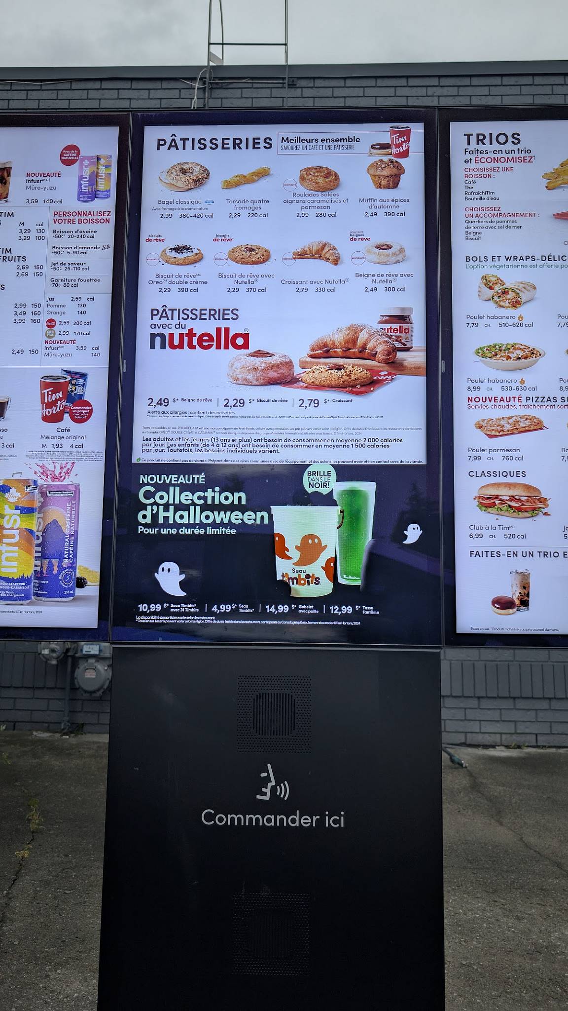 Menu au Tim Hortons café, Gatineau, 327 Boulevard Maloney E