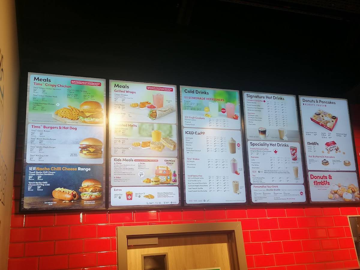 Menu at Tim Hortons restaurant, Mansfield