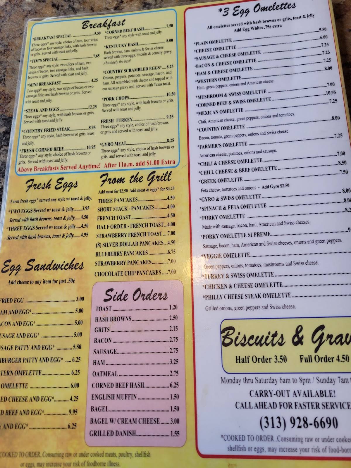 Menu at Tim's Coney Island Restaurant, Allen Park