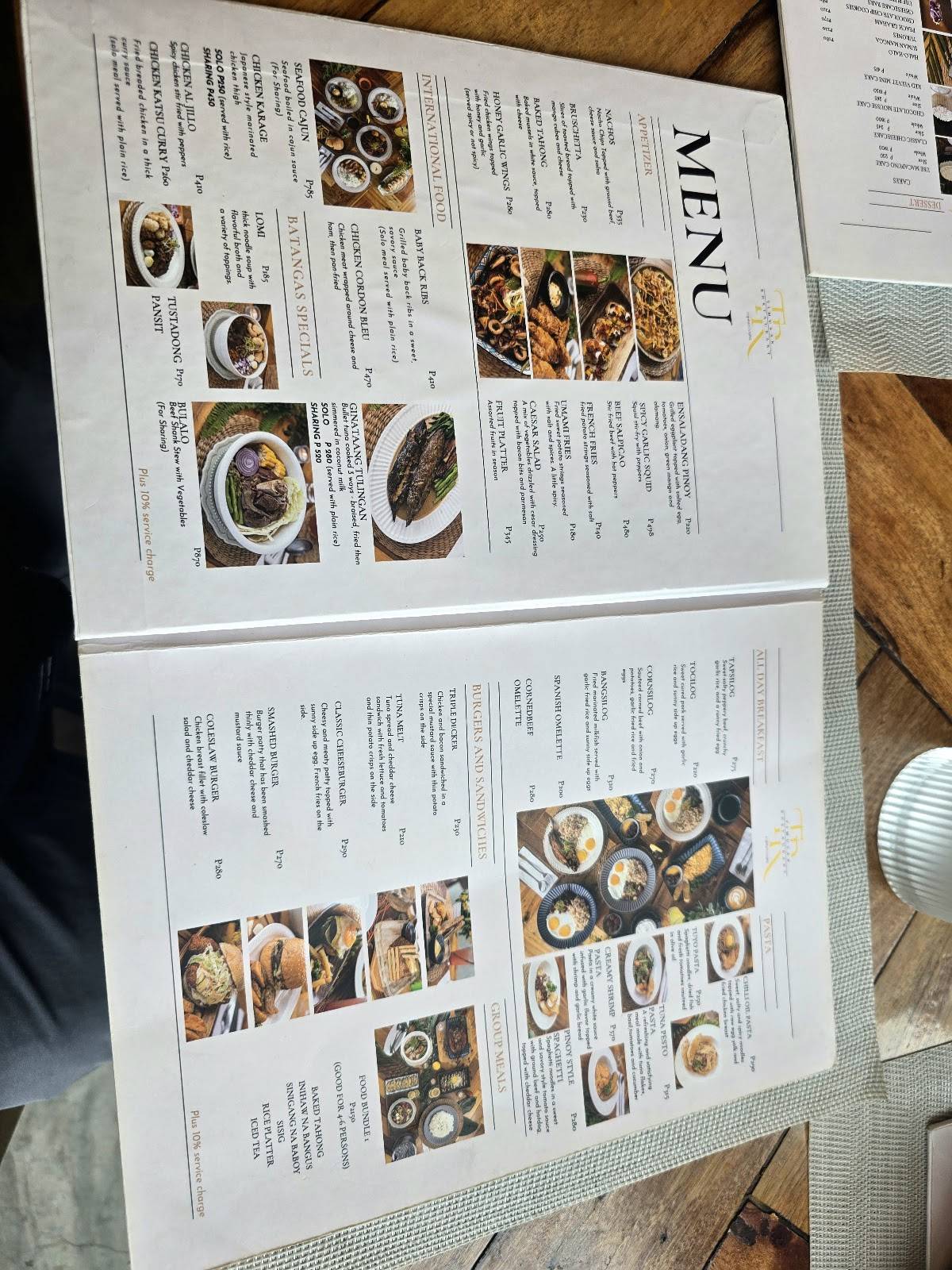 Menu at Timusan Restaurant, Lipa