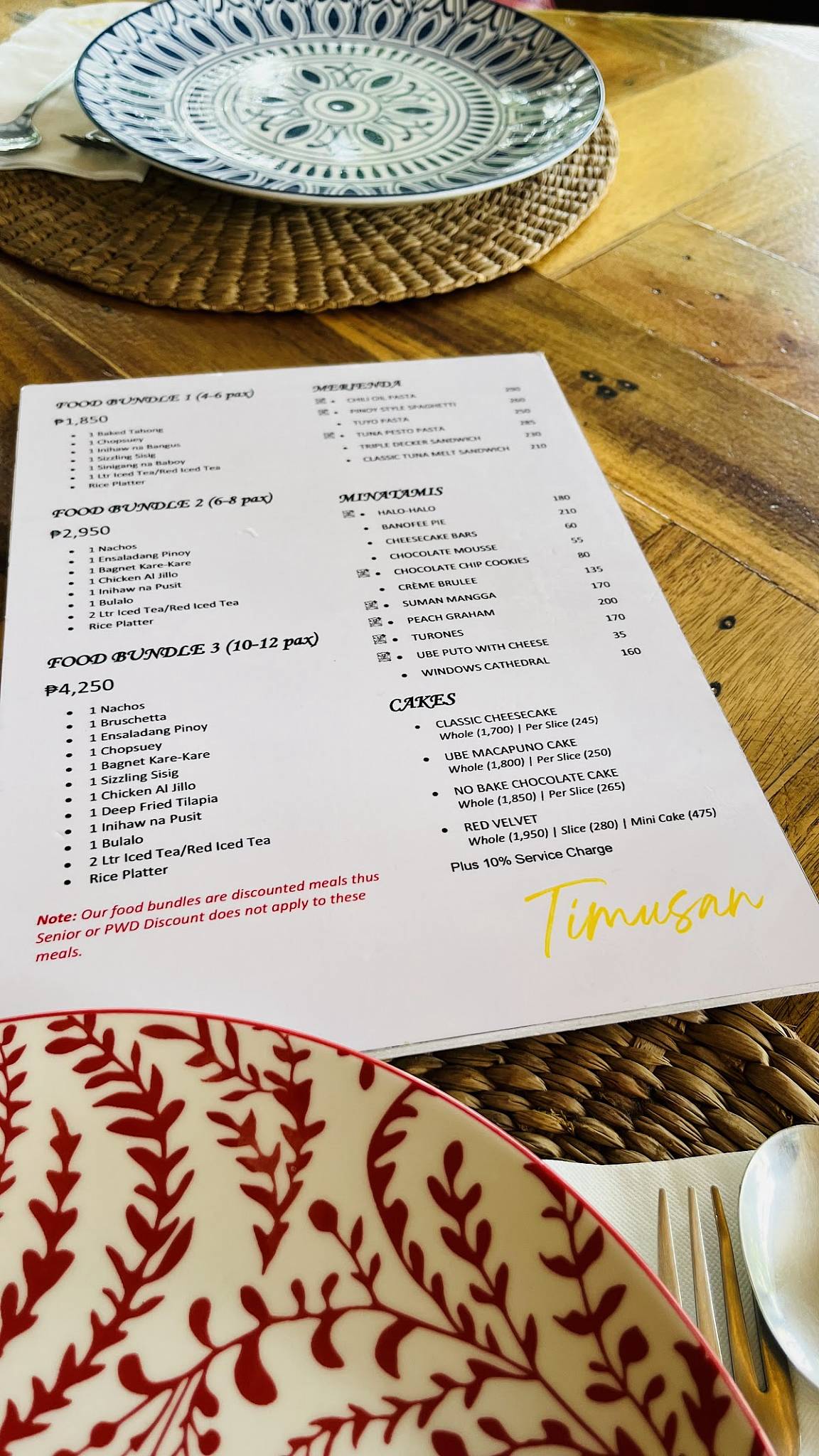 Menu at Timusan Restaurant, Lipa