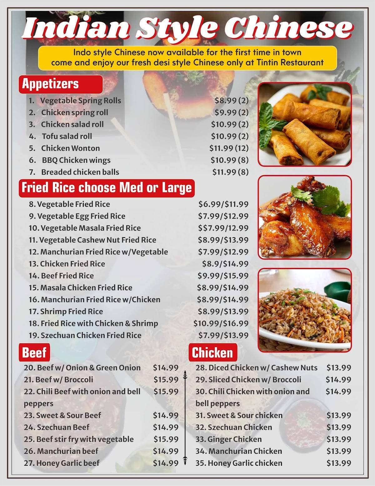 Menu at Tintin Restaurant Nanaimo, Nanaimo