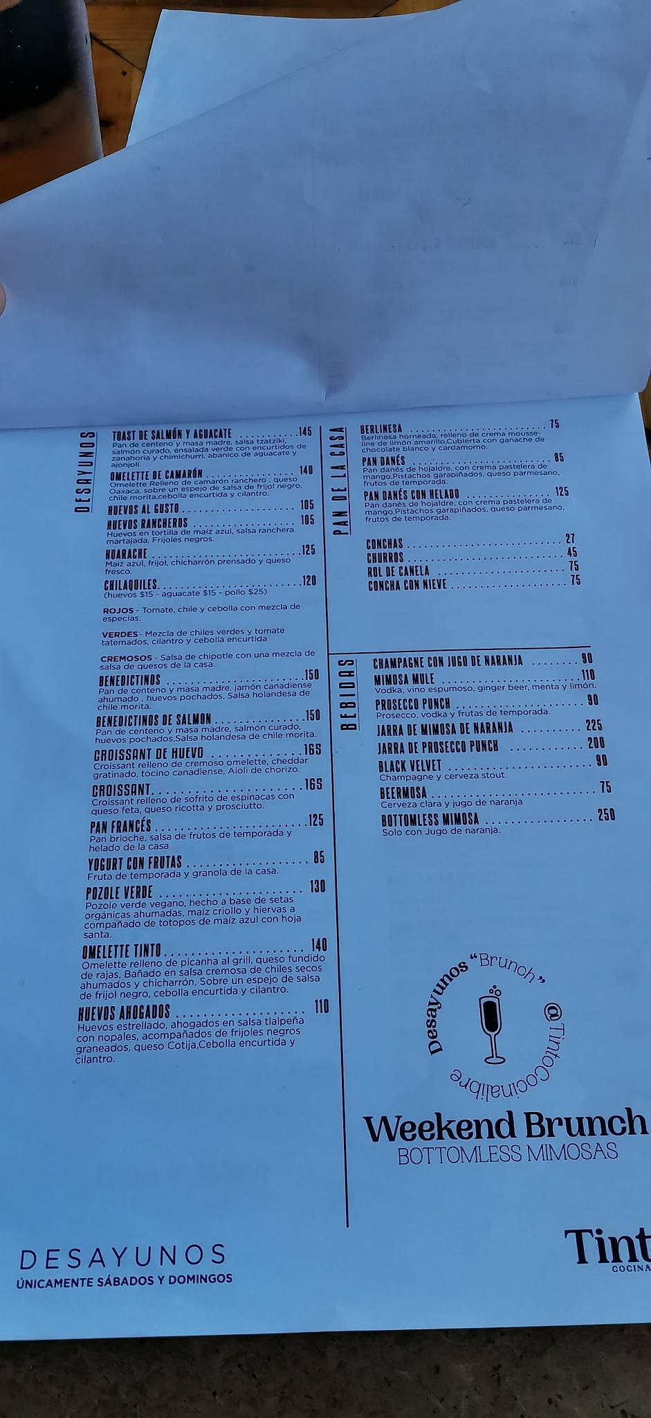 Menu at Tinto Cocina Libre restaurant, Ciudad Juarez