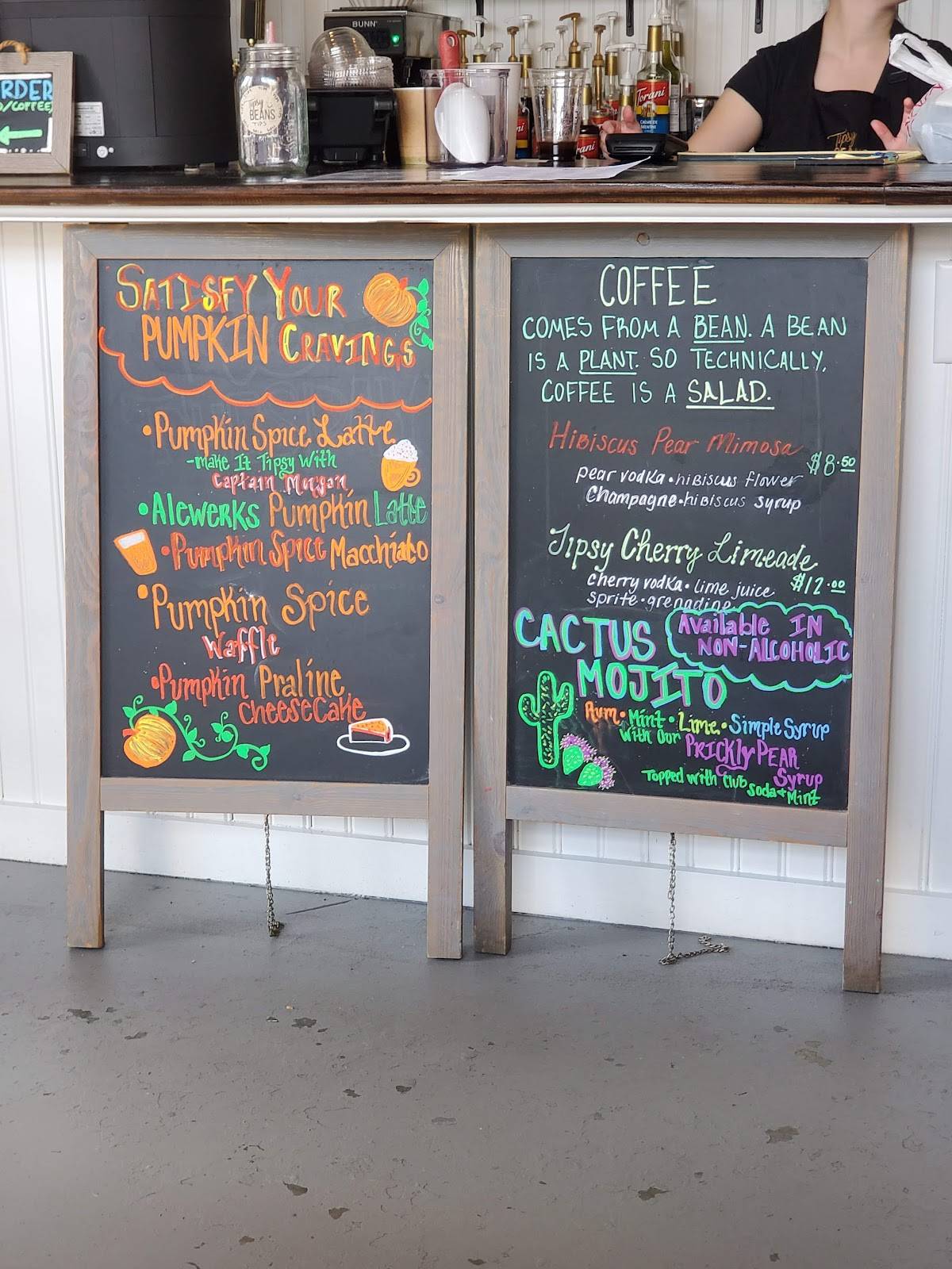 Menu at Tipsy Beans Café pub & bar, Williamsburg