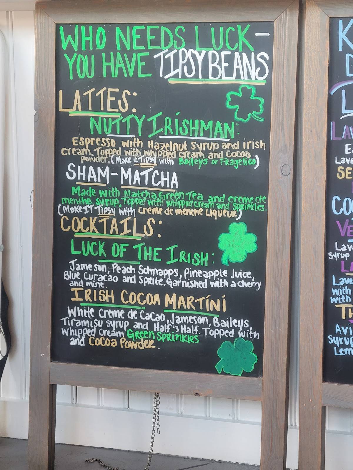 Menu at Tipsy Beans Café pub & bar, Williamsburg