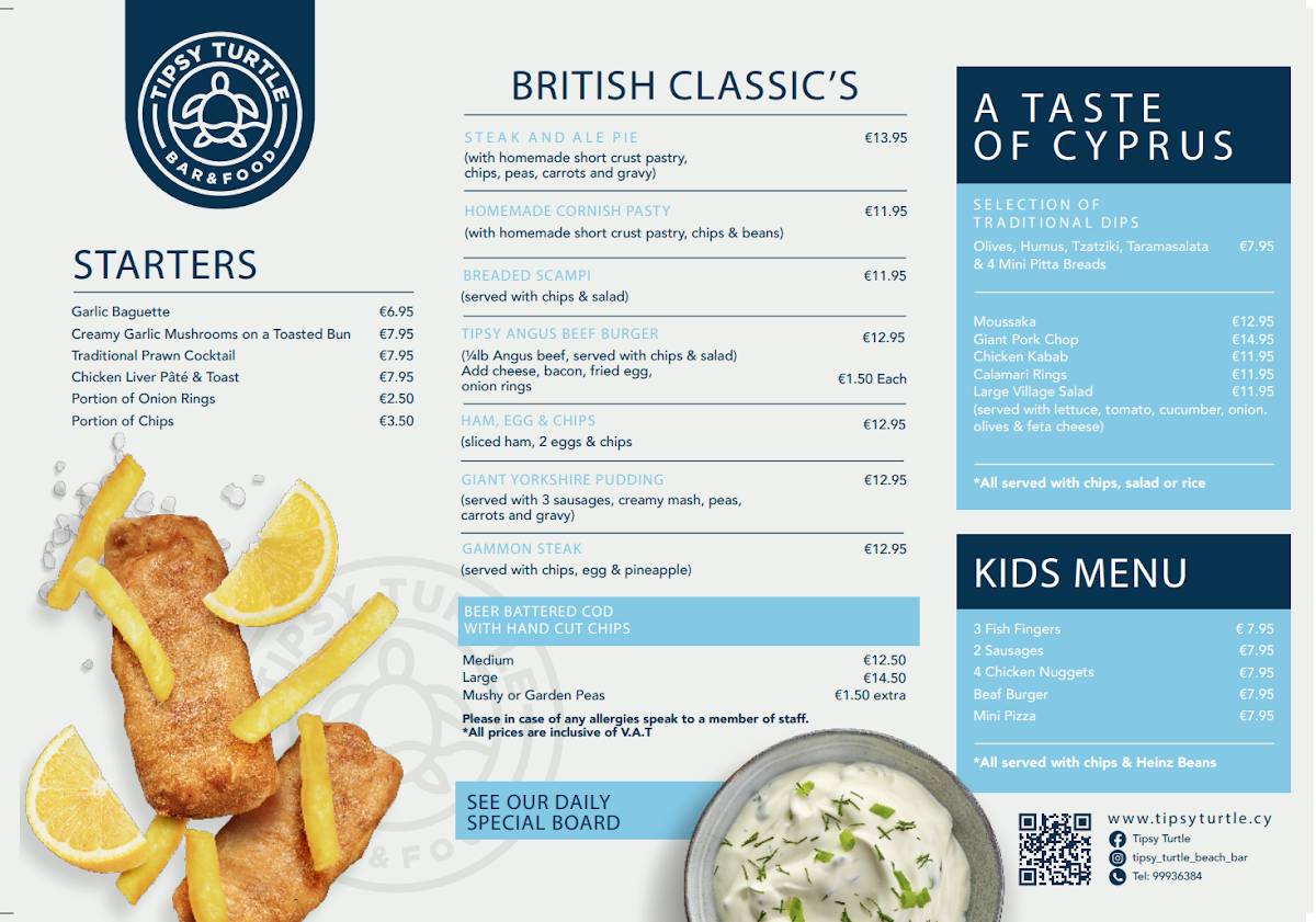 Menu at Tipsy Turtle - Bar & Restaurant, Argaka