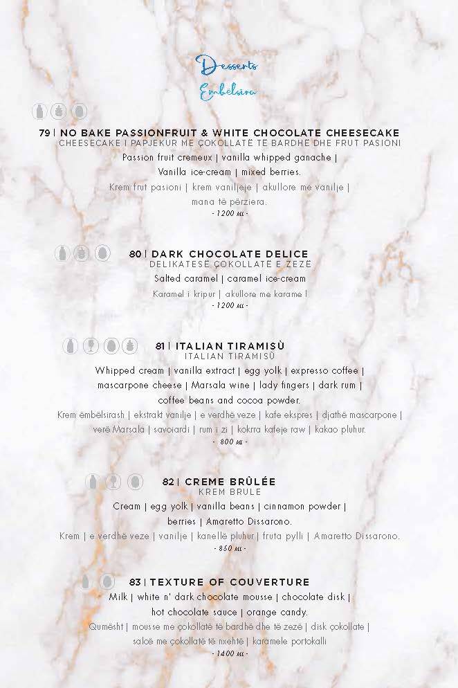 Menu at Arka Rooftop restaurant, Tirana