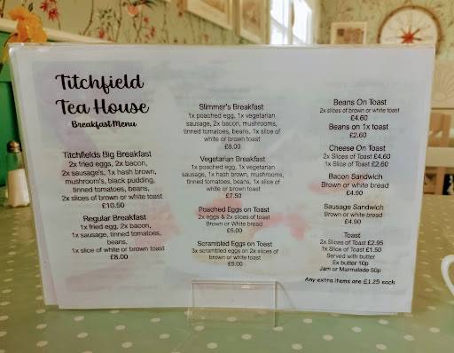 Menu at Titchfield Teahouse cafe, Mansfield