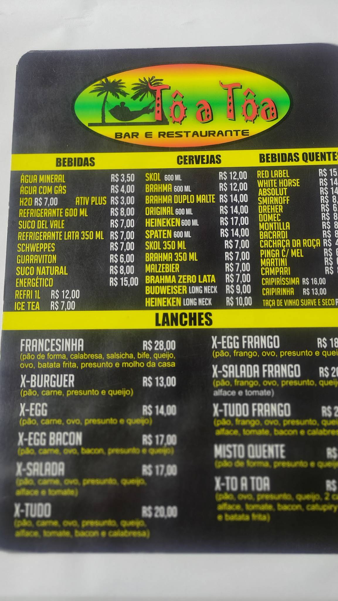 Menu em Tô a Tôa restaurante, Itatiaia, 1848-2302