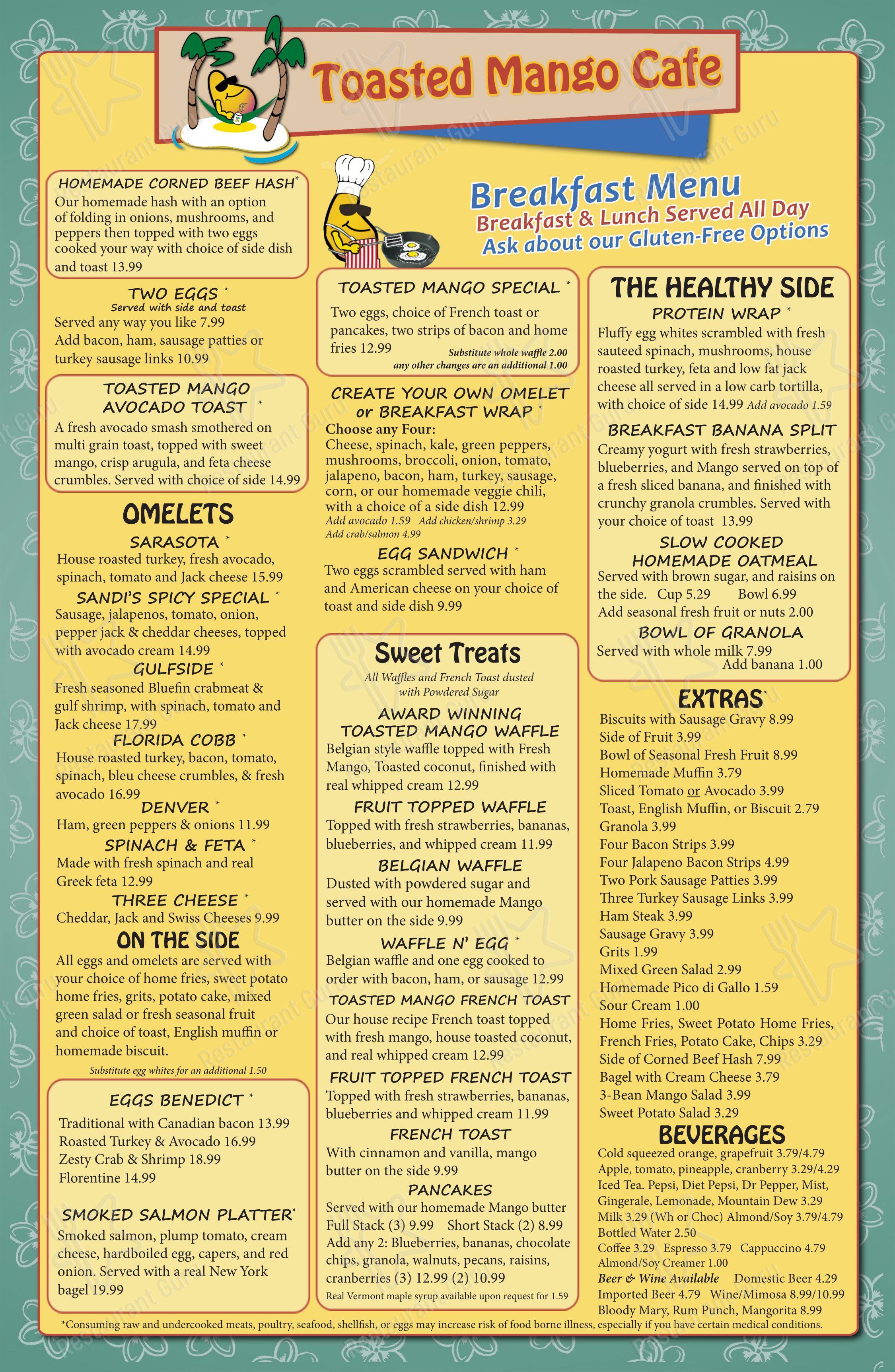 Menu at Toasted Mango Cafe, Sarasota, Midnight Pass Rd