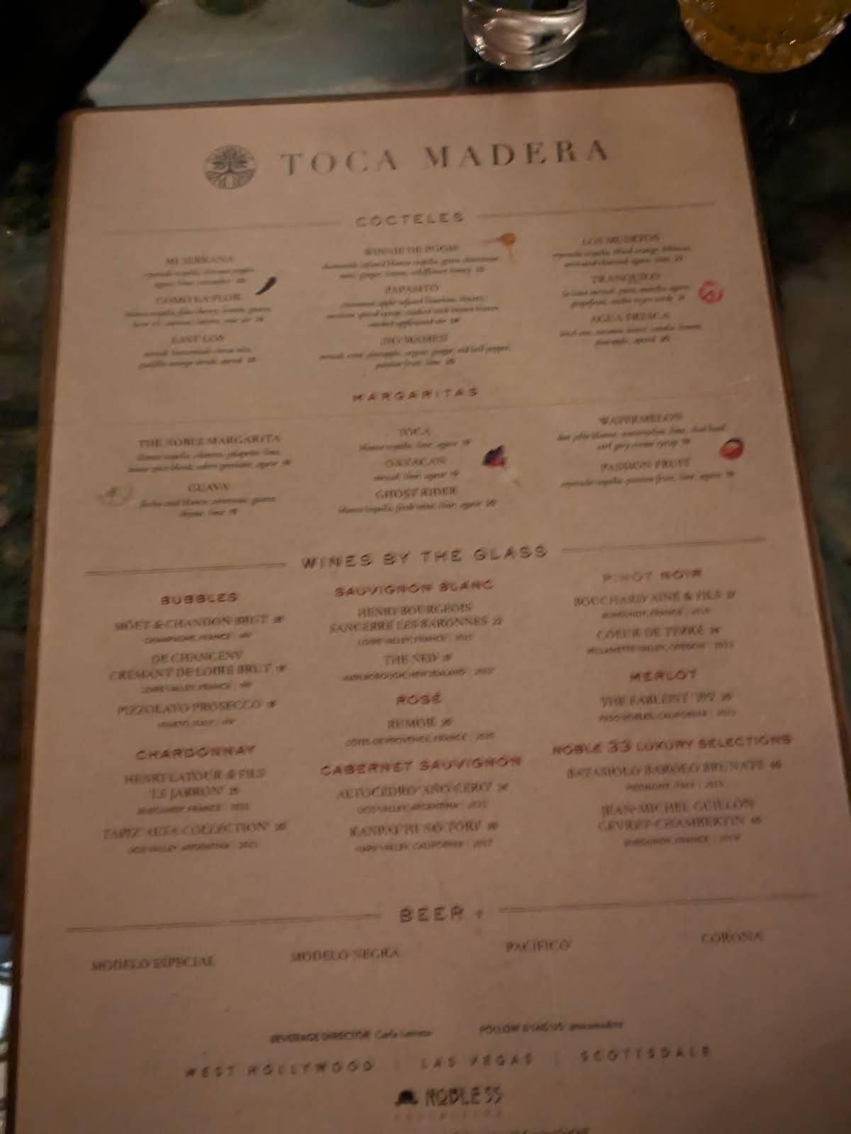 Menu at Toca Madera Las Vegas steakhouse, Las Vegas