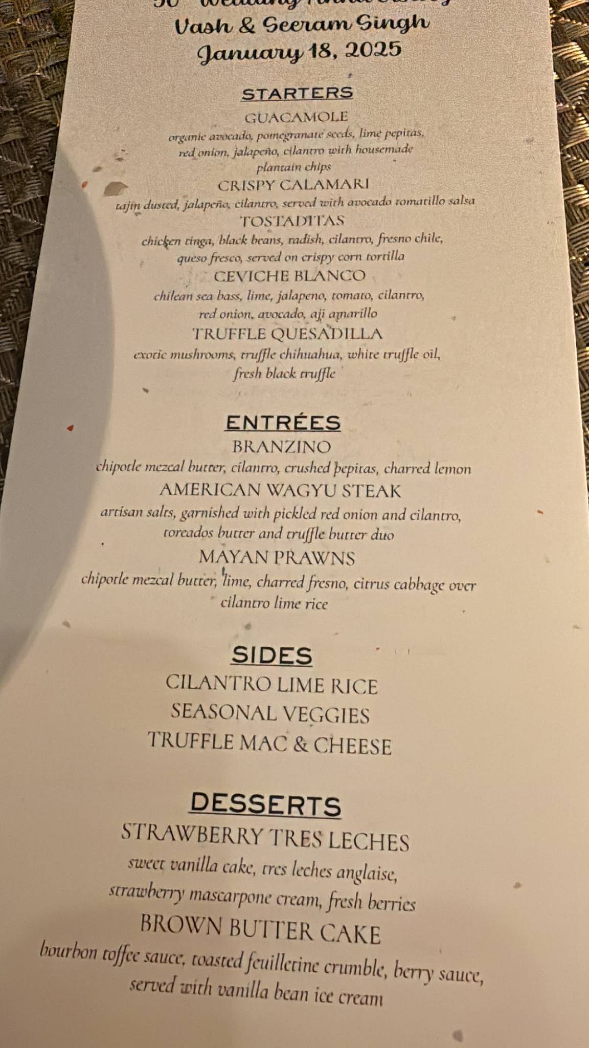 Menu at Toca Madera Las Vegas steakhouse, Las Vegas