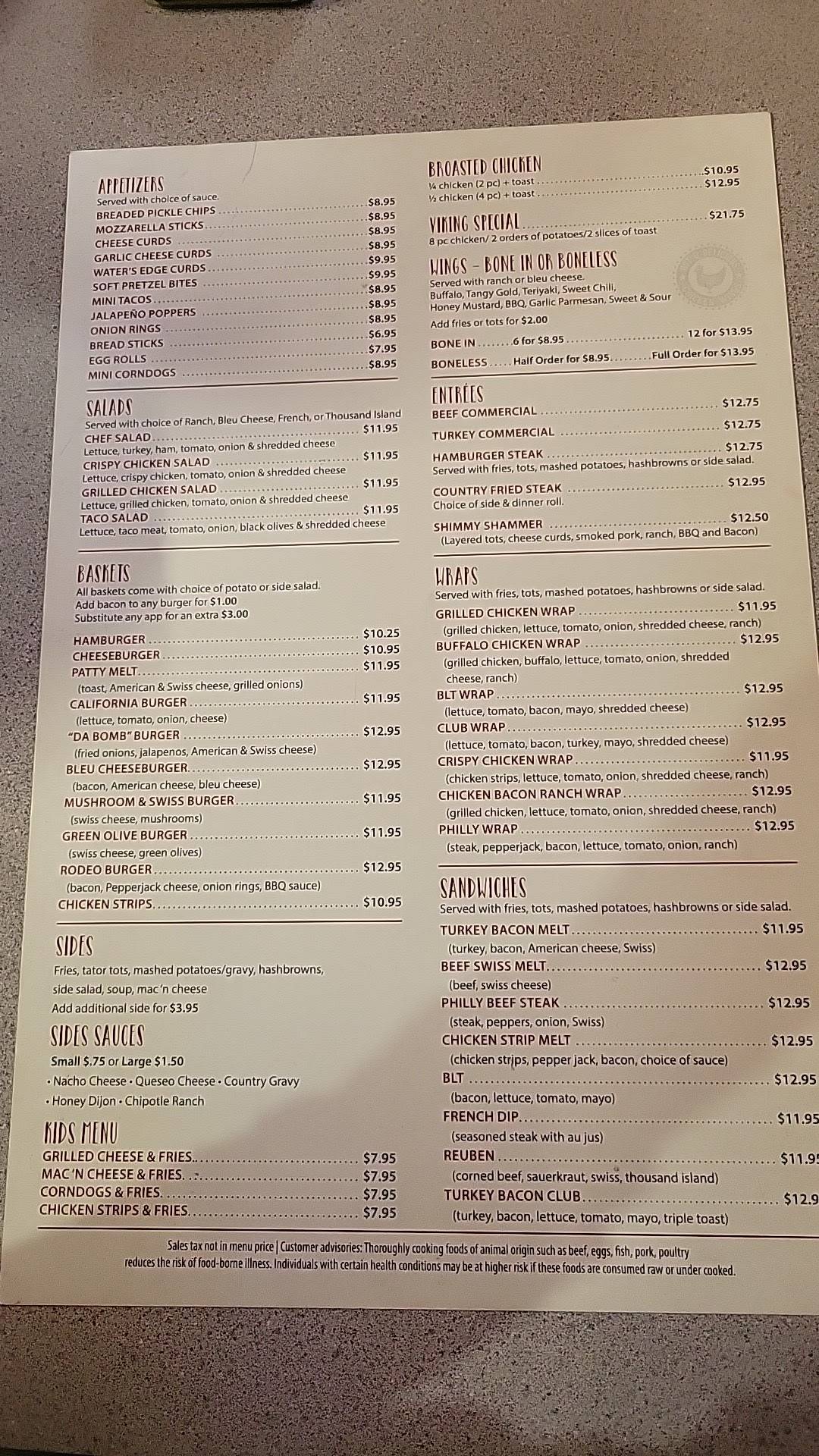 Menu at Tolley's Bar and Grill ft Jake's Pizza, Granite Falls