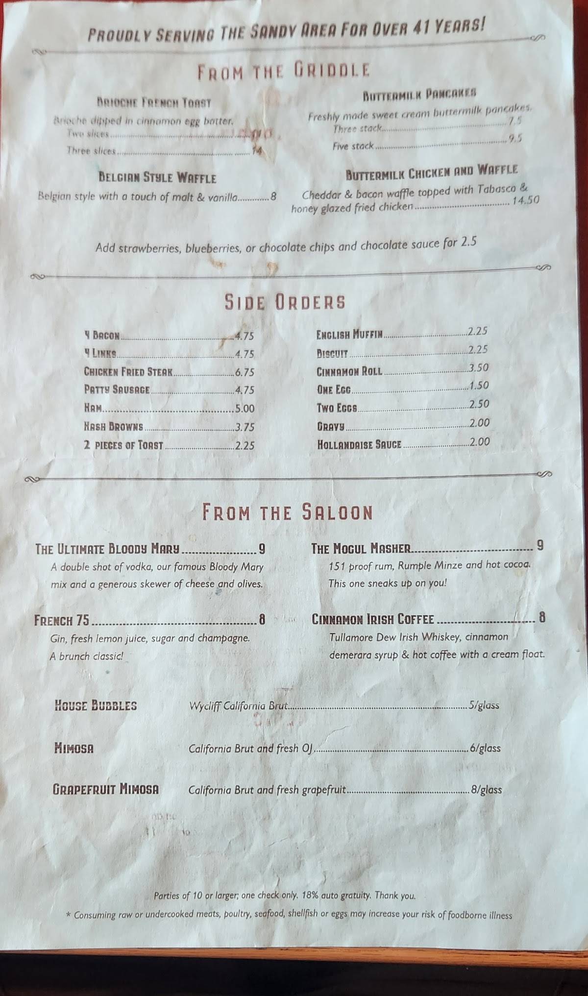 Menu at Tollgate Inn Restaurant & Saloon, Sandy