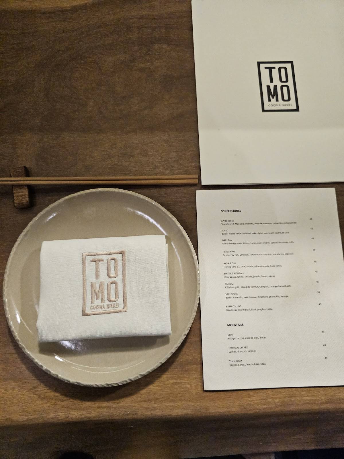 Menu at Tomo Cocina Nikkei restaurant, Miraflores