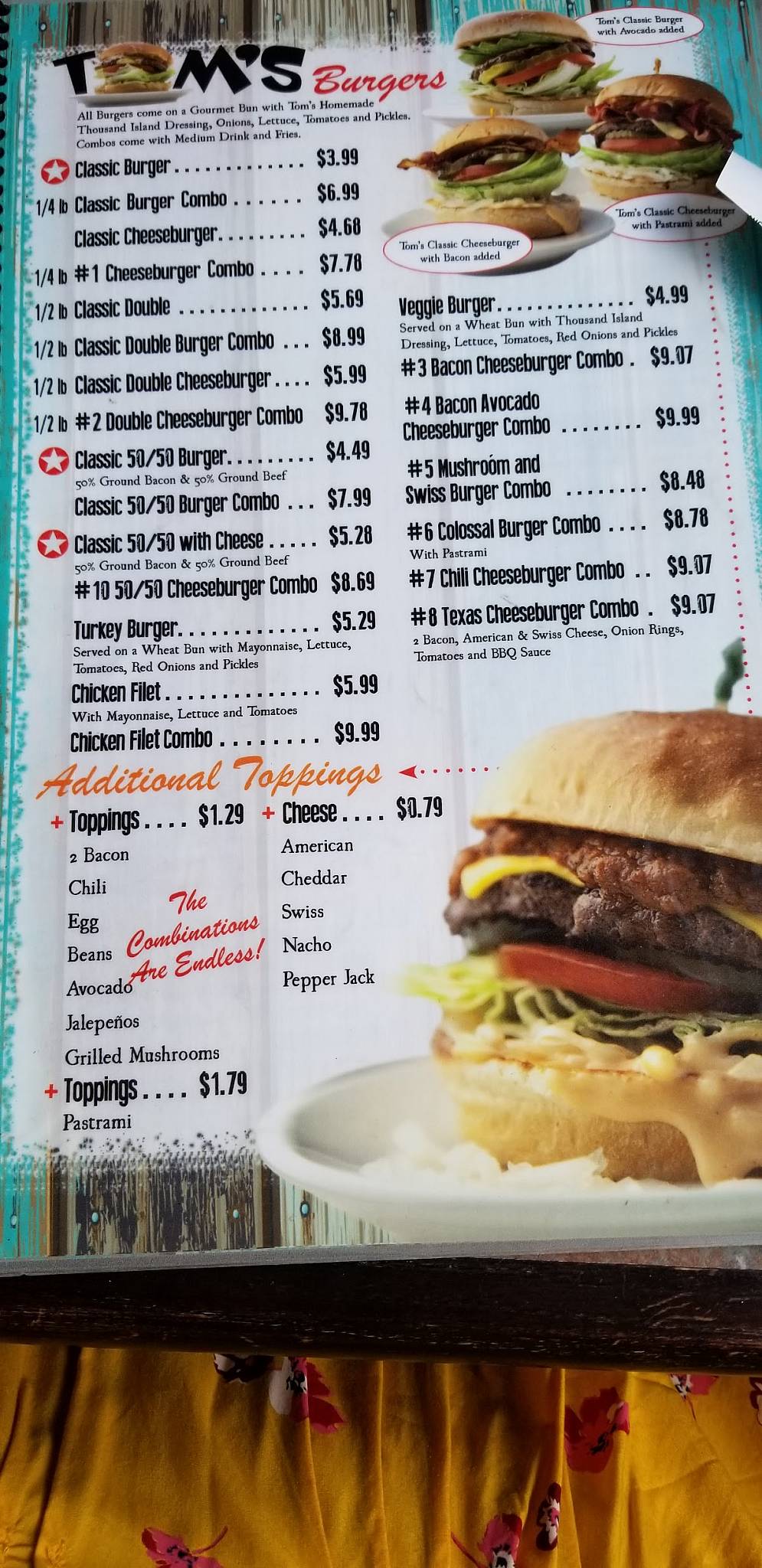 Menu at Tom's Famous Burgers 6 restaurant, Huntington Park, Pacific Blvd