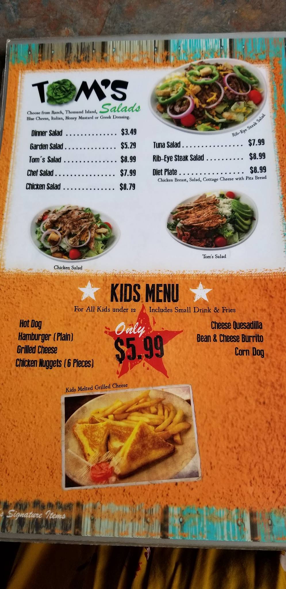 Menu at Tom's Famous Burgers 6 restaurant, Huntington Park, Pacific Blvd