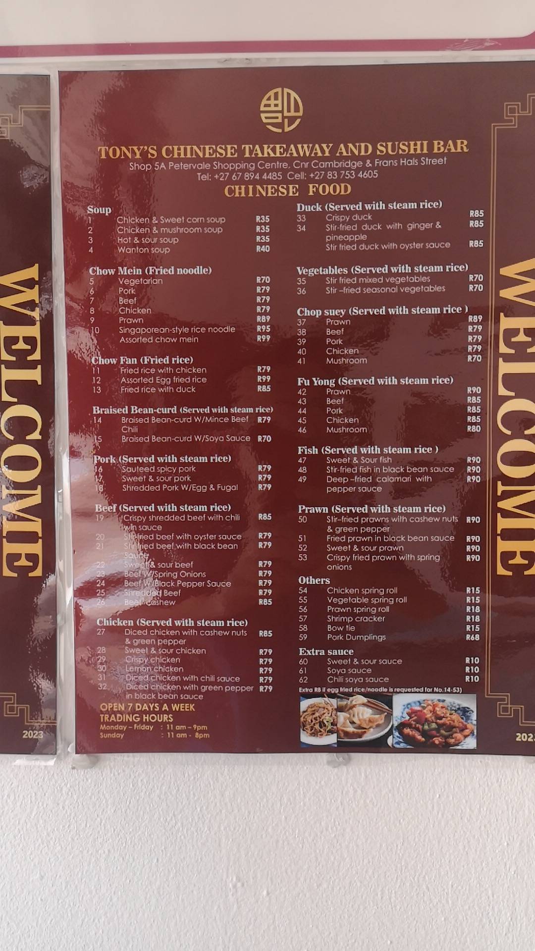 Menu at Tony's Chinese And Takeaway And Sushi Bar, Sandton