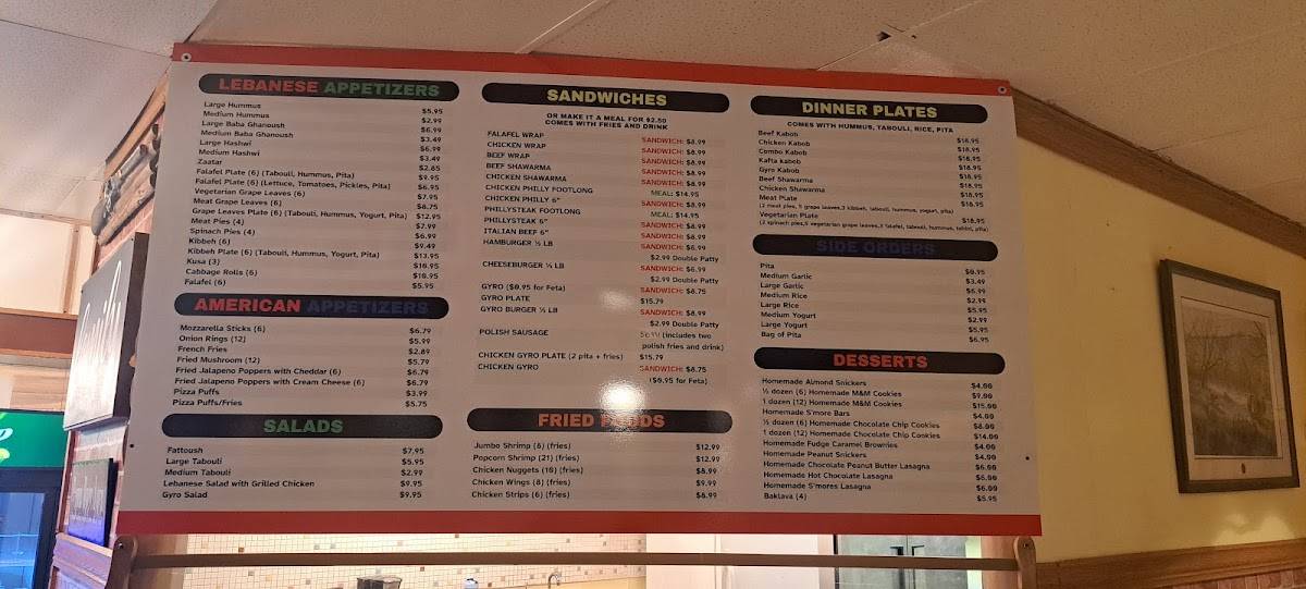 Menu at Tony’s Diner fast food, Michigan City