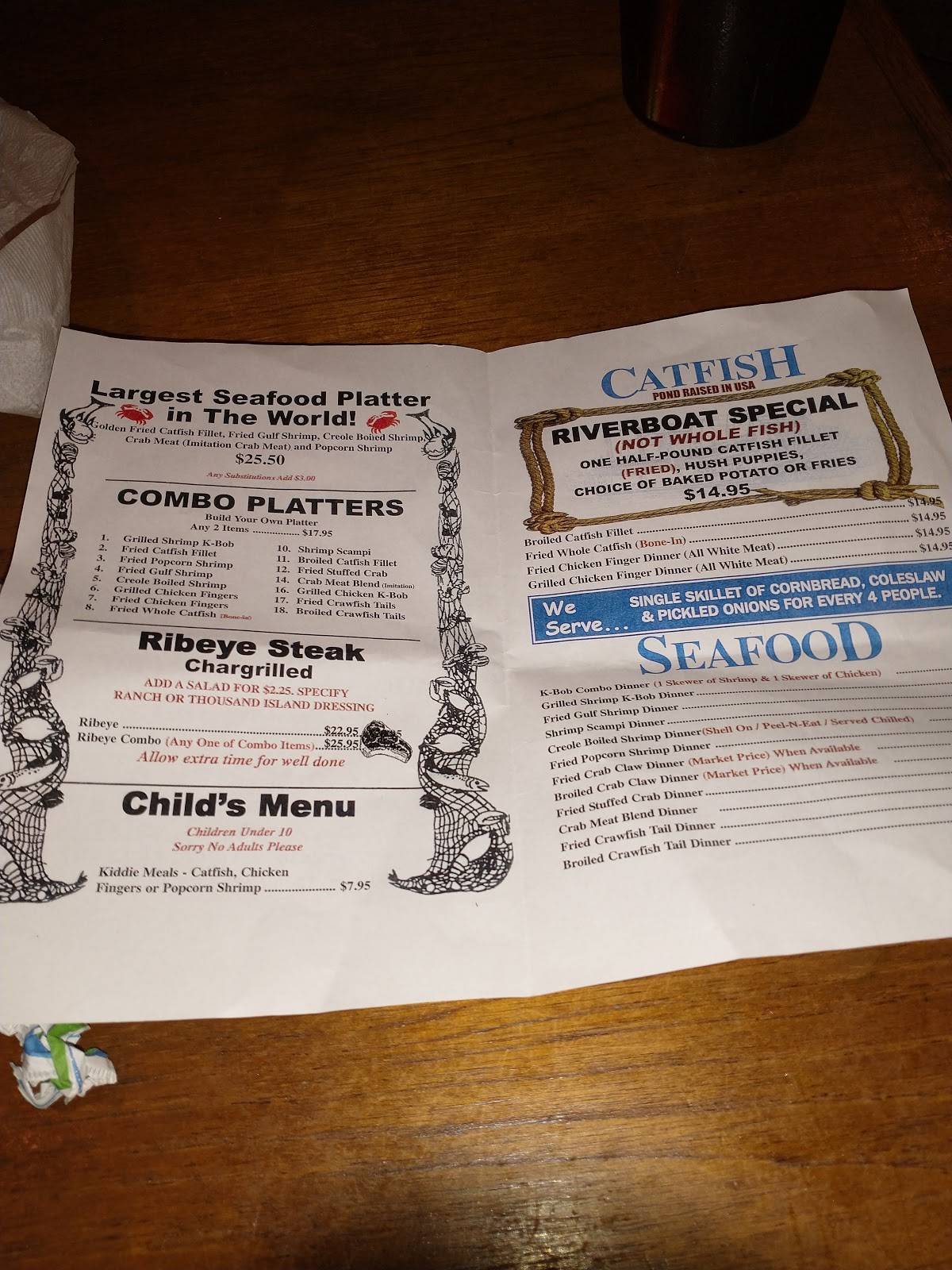 Menu at Top O' the River restaurant, Gadsden