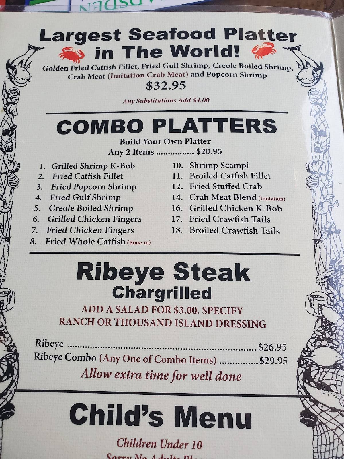 Menu at Top O' the River restaurant, Gadsden