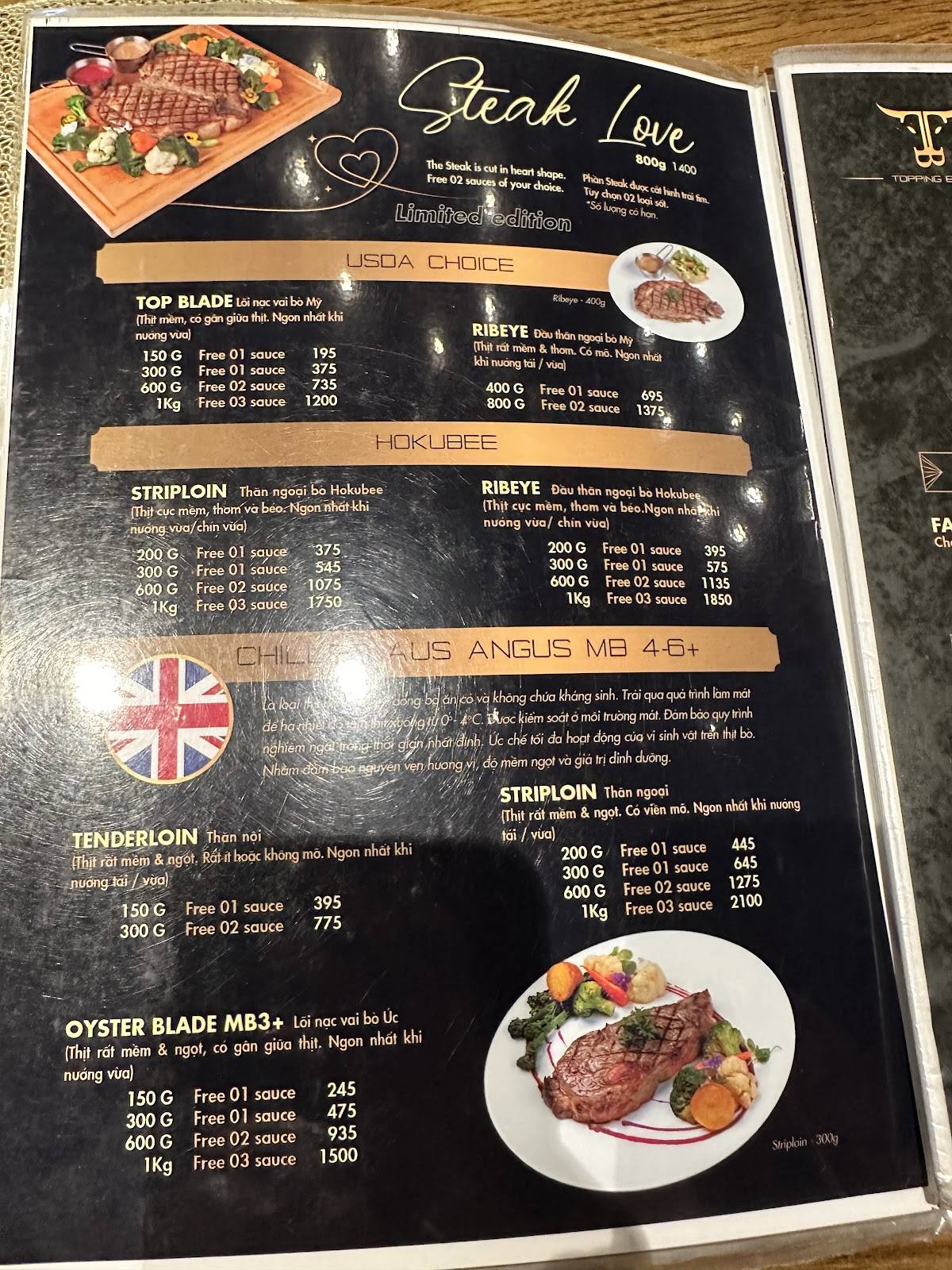 Carta del restaurante Topping Beef Diamond, Ciudad Ho Chi Minh (Saigón)