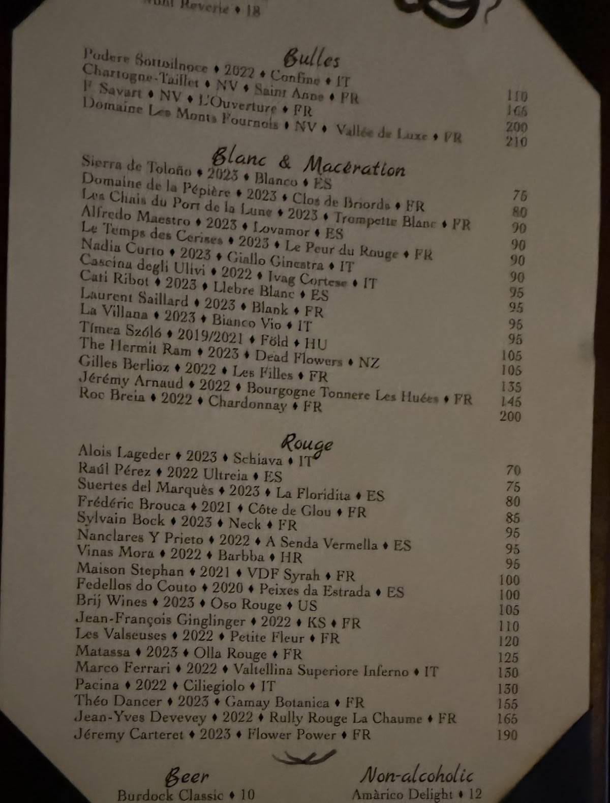 Menu at Dreyfus restaurant, Toronto, 96 Harbord St