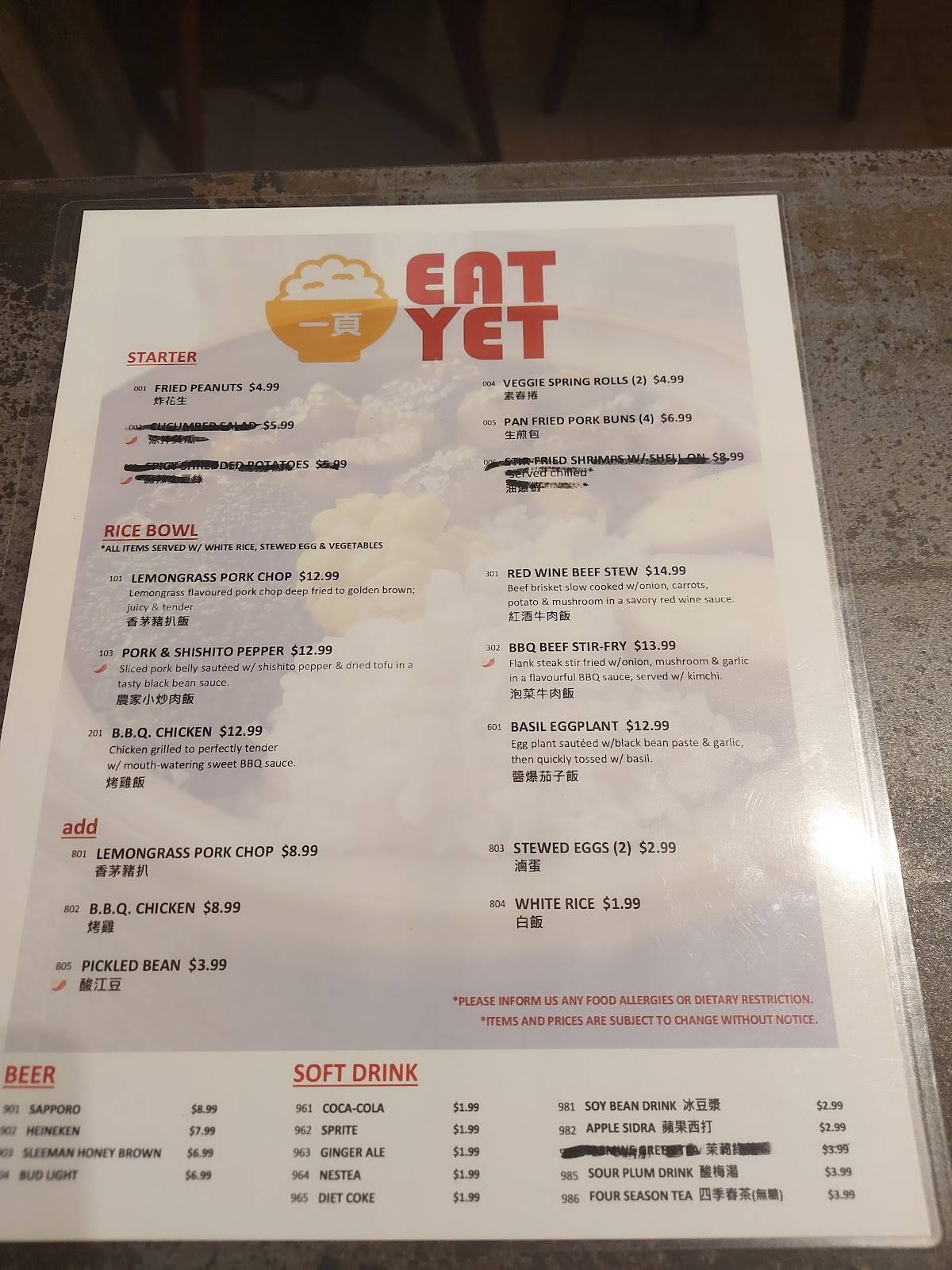 Menu at Eat Yet (Spadina & College) restaurant, Toronto