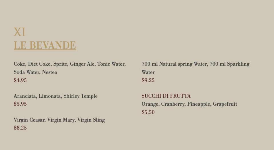 Menu at Ristorante Sotto Sotto restaurant, Toronto