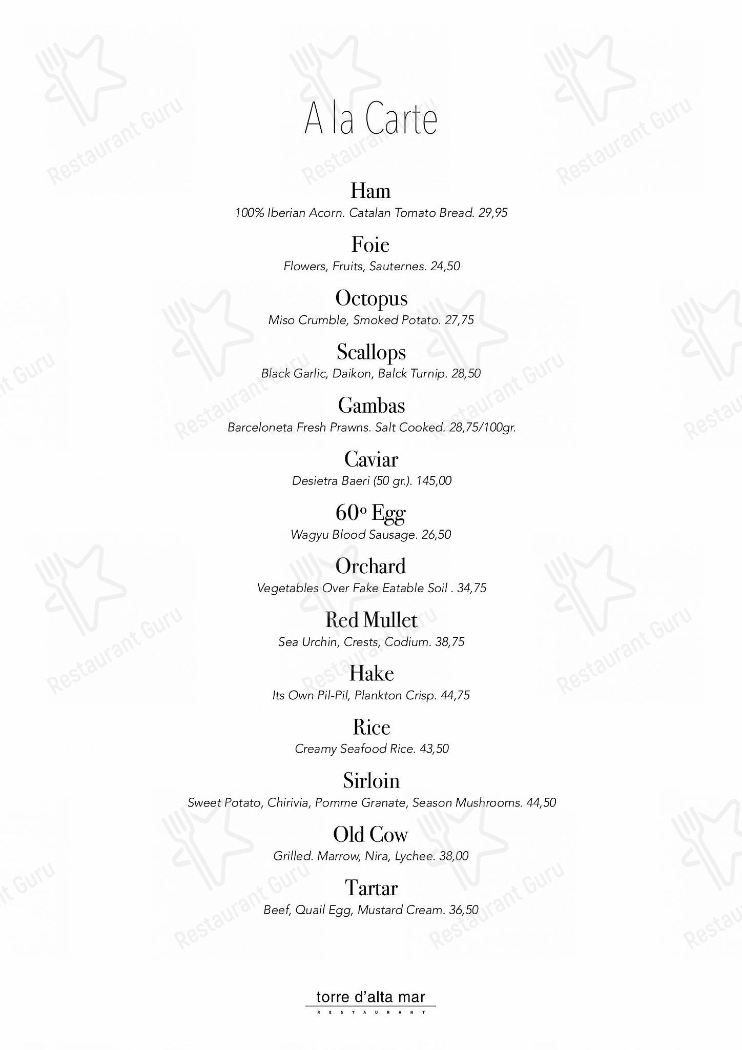 Menu at Altamar Restaurant, Barcelona, Pg. de Joan de Borbó