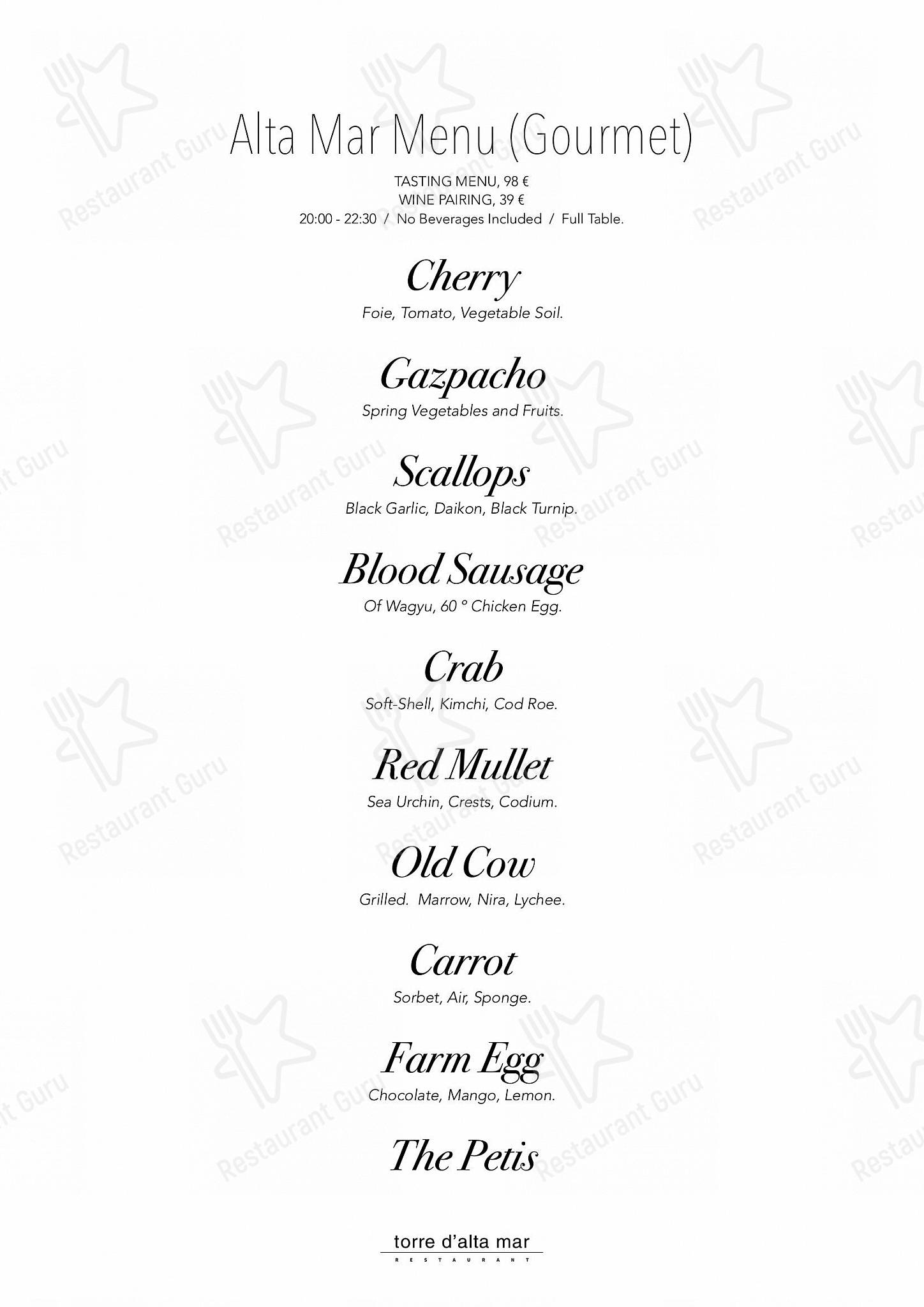 Carta de Altamar Restaurant, Barcelona, Pg. de Joan de Borbó