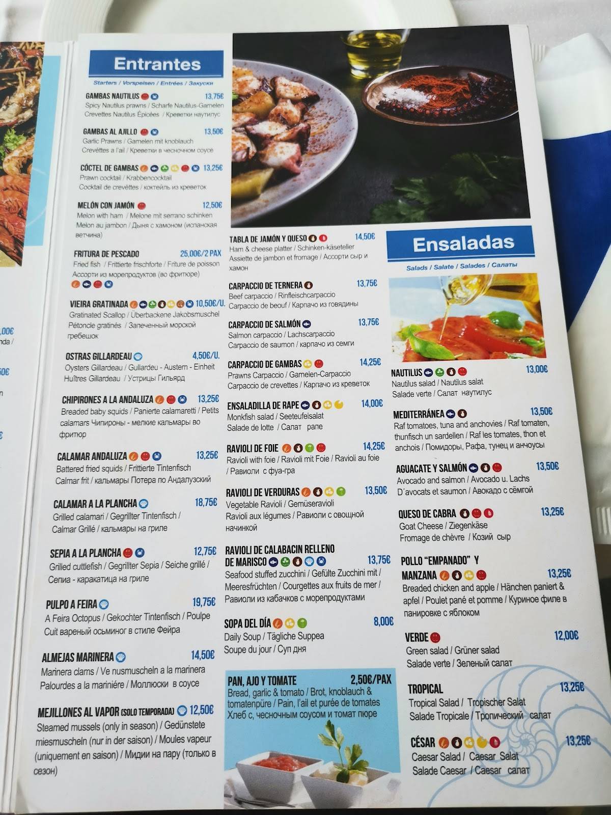 Menu at Nautilus Restaurante, Torrevieja
