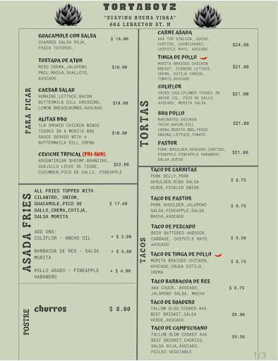 Carta del restaurante Torta Boyz, Ottawa