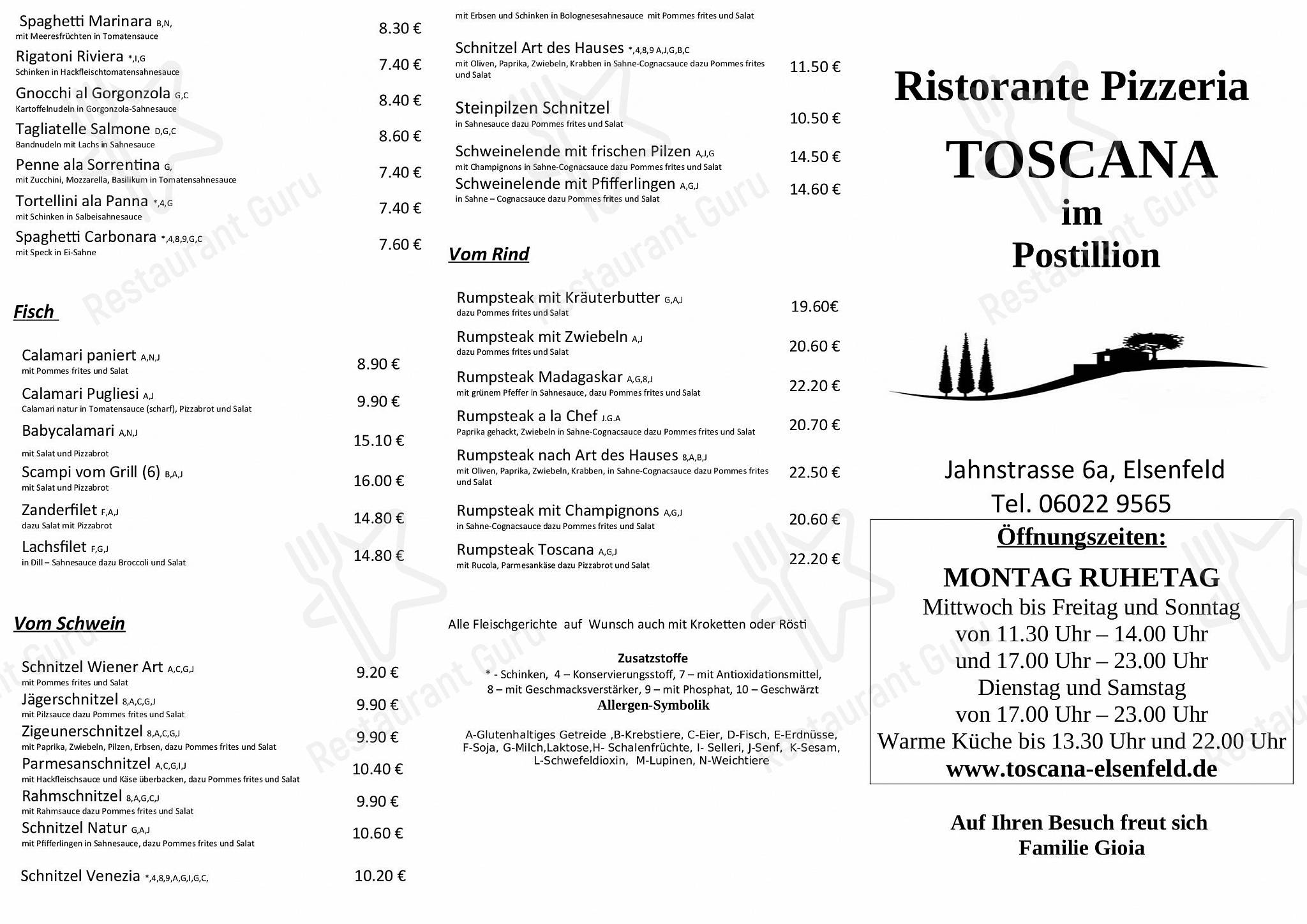 Speisekarte von Ristorante Pizzeria Toscana, Elsenfeld