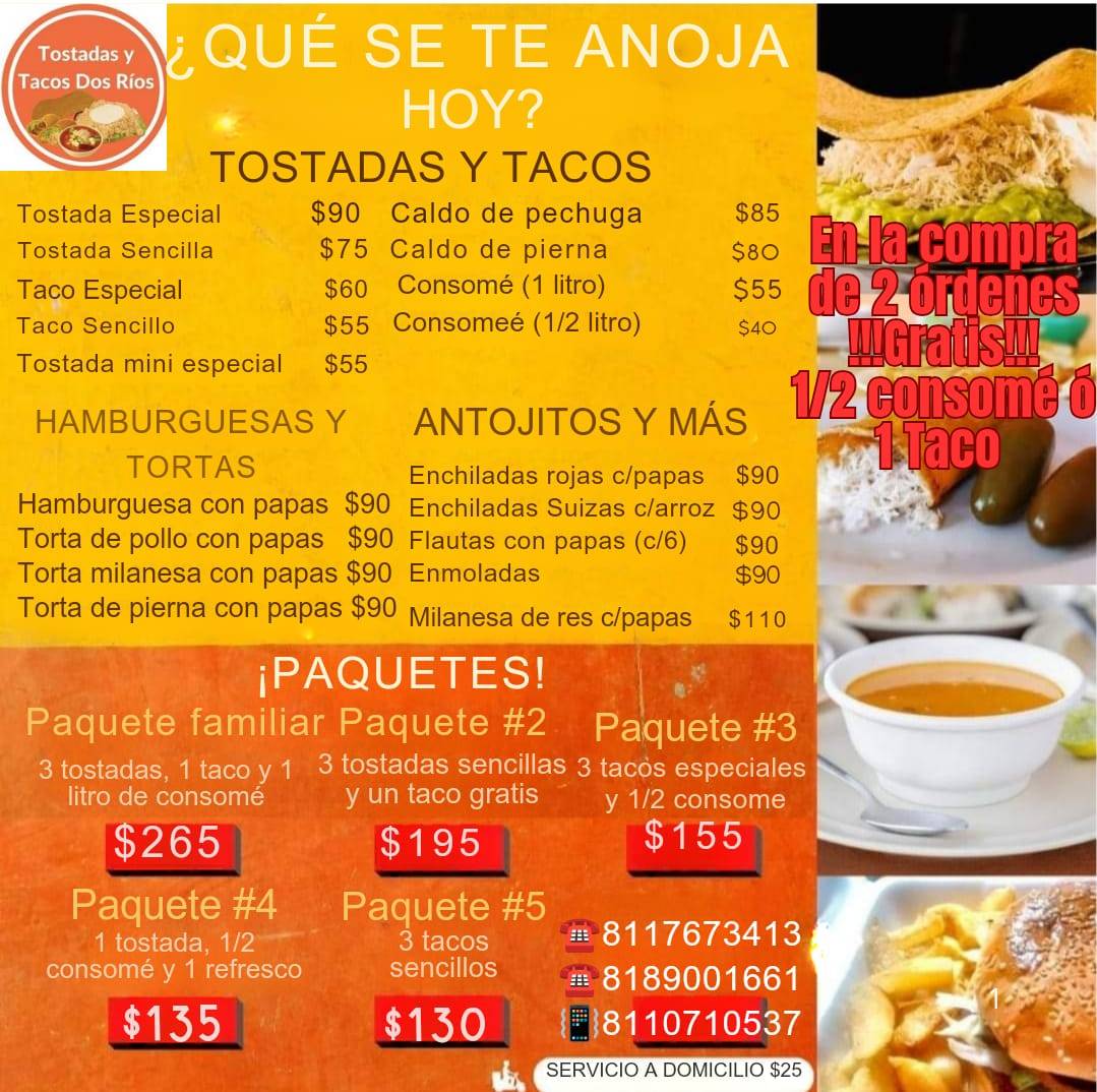 Carta del restaurante Tostadas y Tacos Dos Rios, Guadalupe