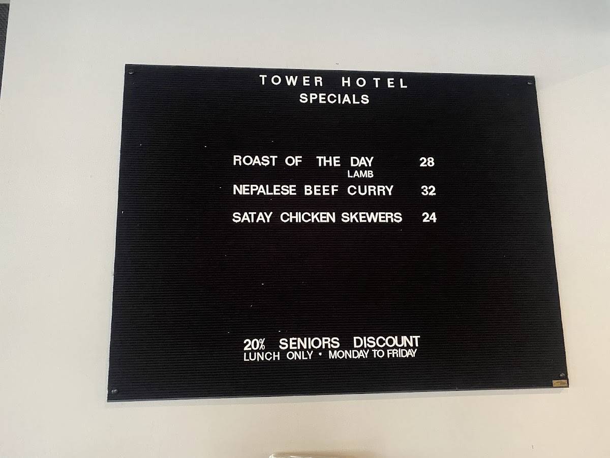 Menu at Tower Hotel restaurant, Magill