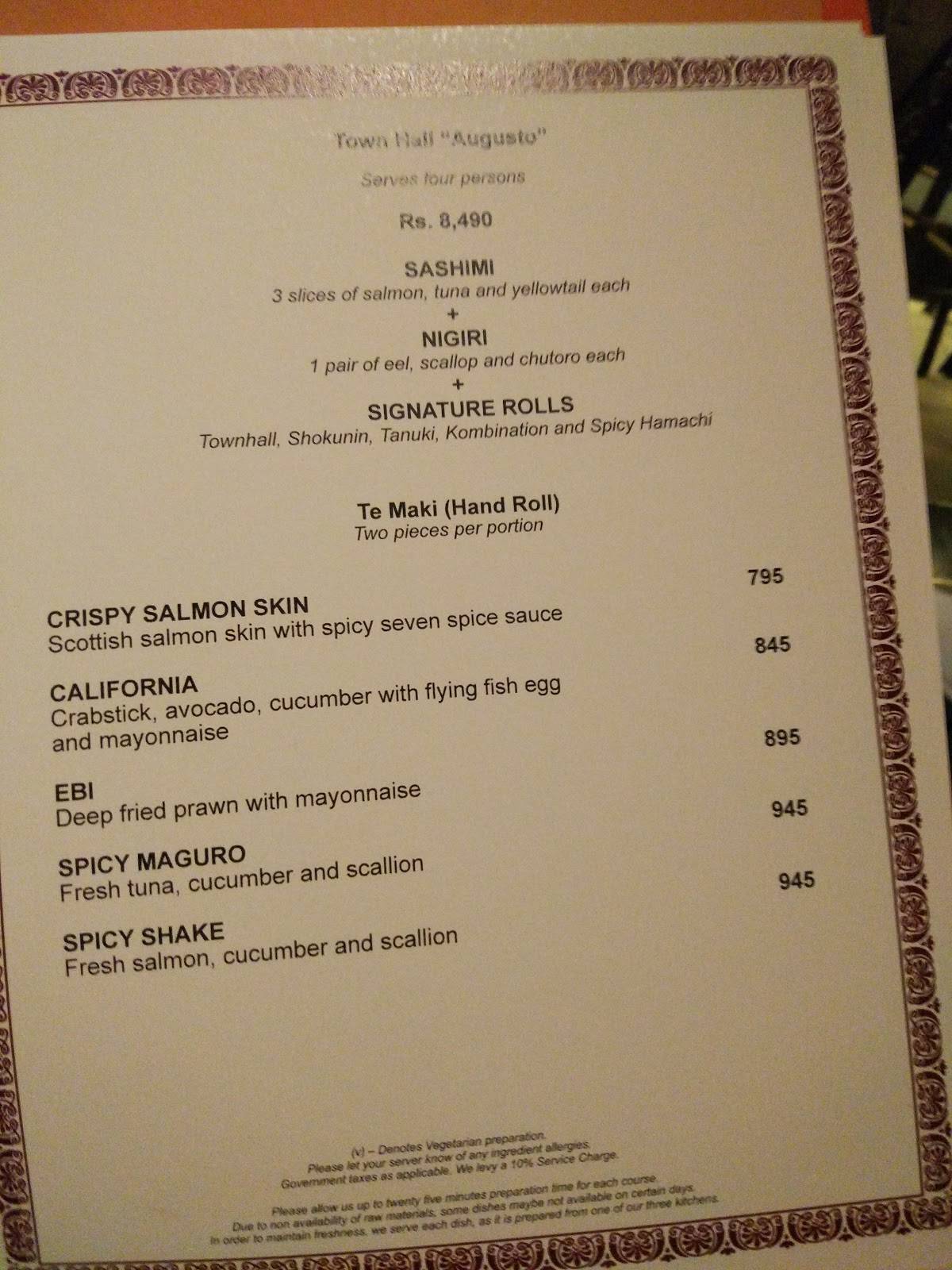 Menu at Town Hall, Gurugram, TWO HORIZON CENTER