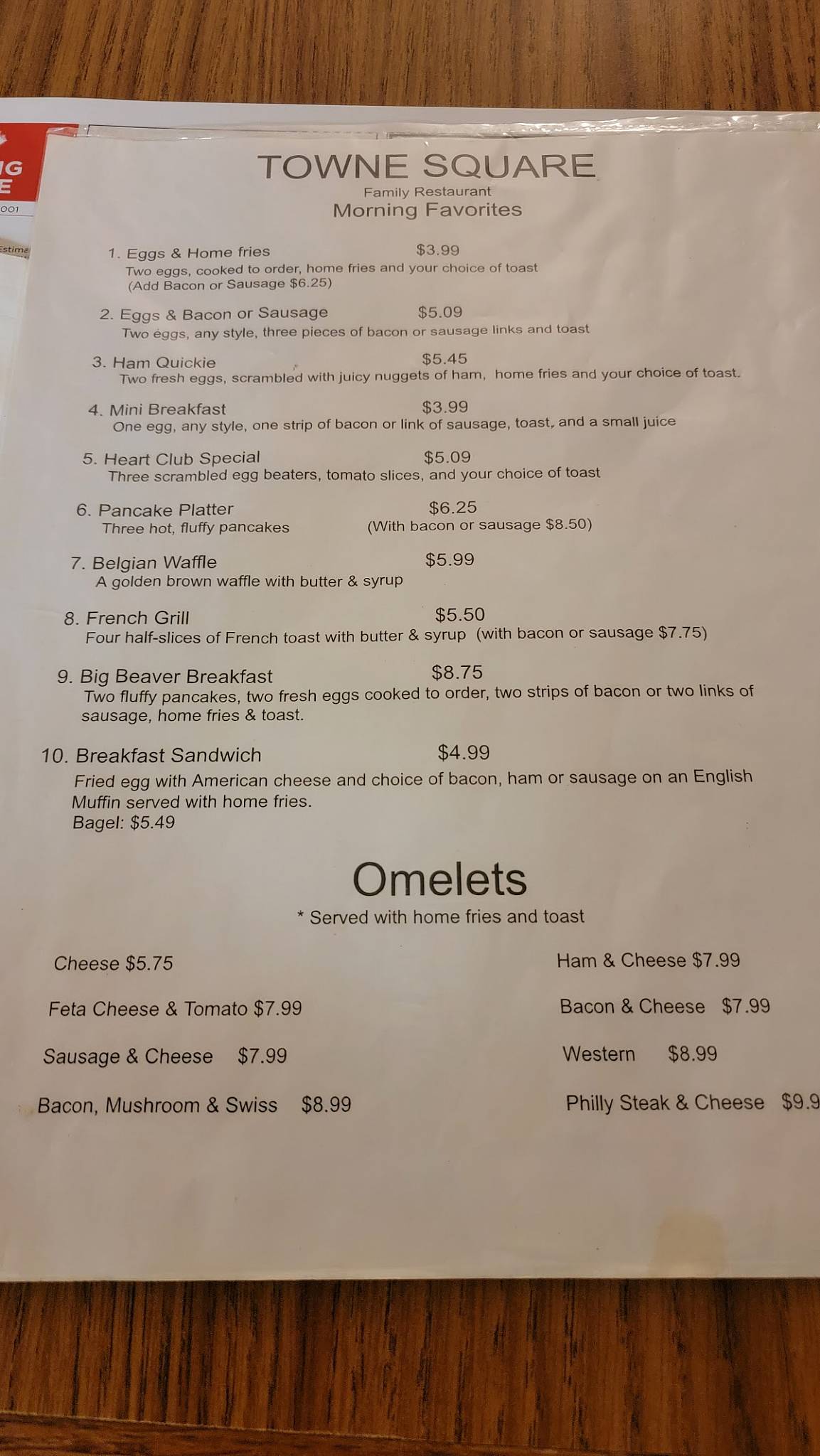 Menu at Towne Square Restaurant, Beaver
