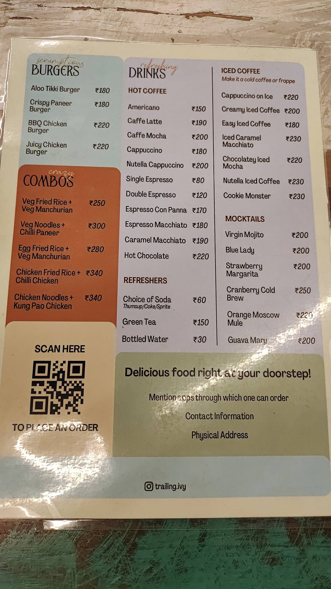 Menu at Trailing Ivy Cafe, Hyderabad