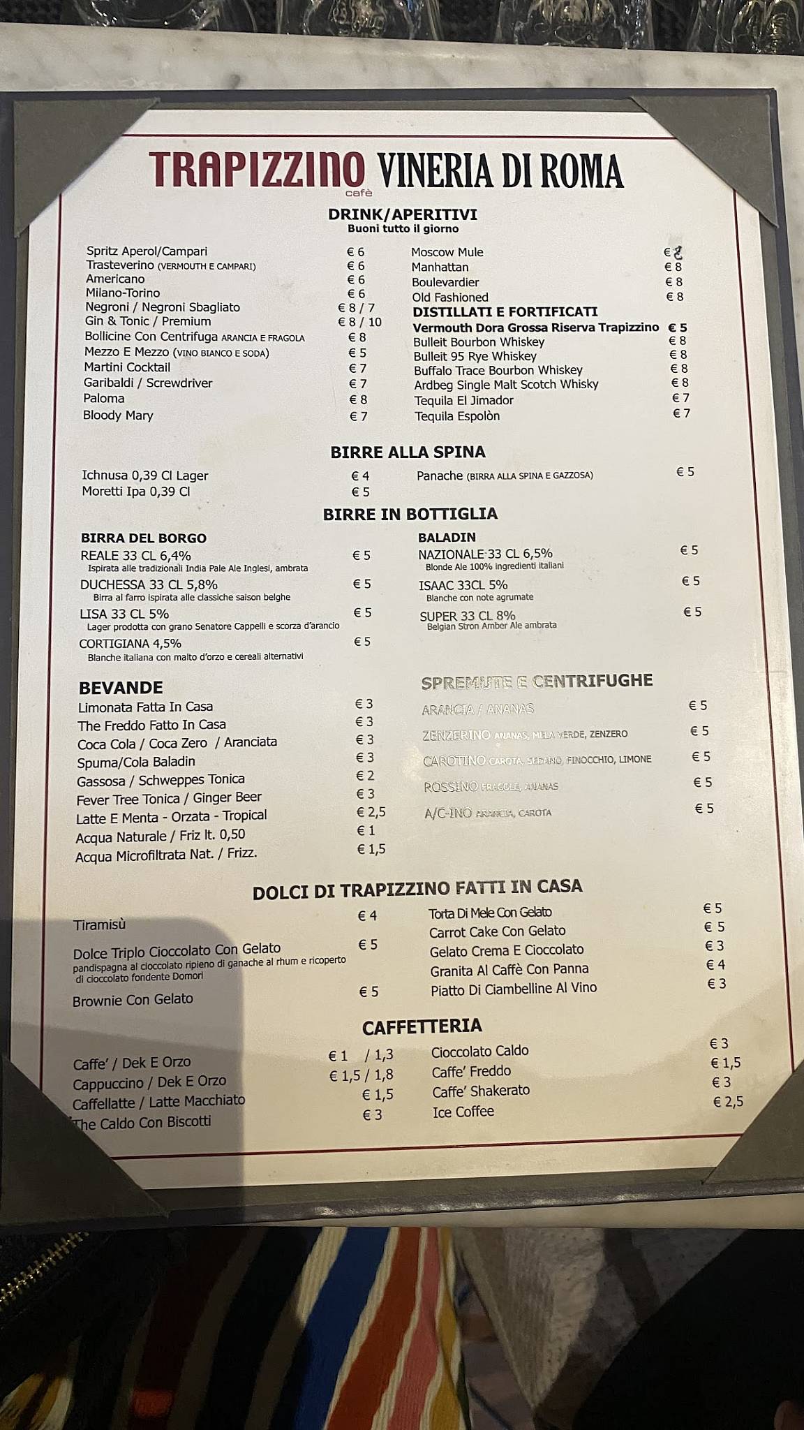 Speisekarte von Trapizzino Trastevere pizza, ROM, Piazza Trilussa