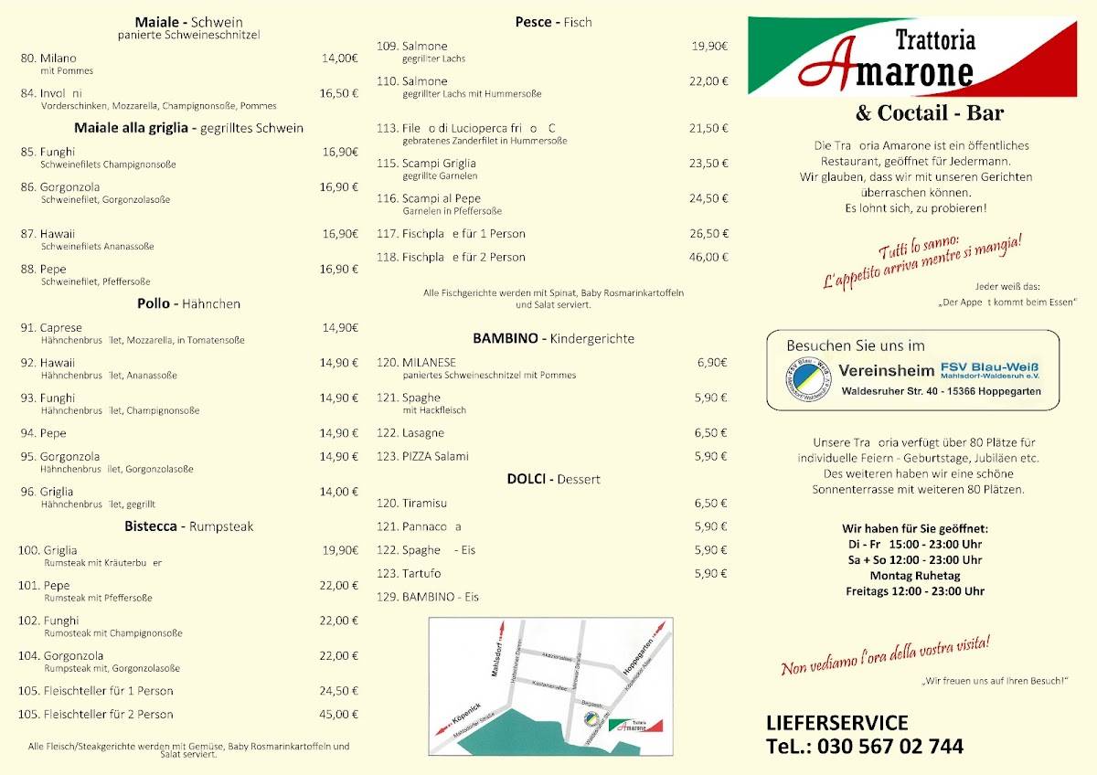 Speisekarte von Trattoria Amarone & Cocktail Bar, Hoppegarten