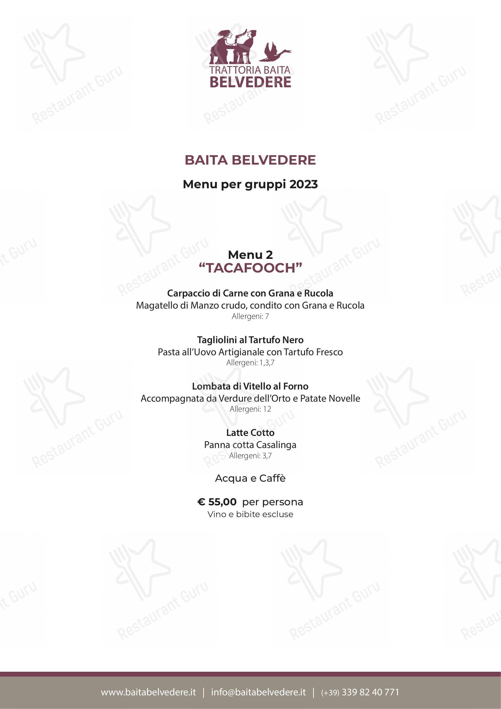 Menu da Trattoria Baita Belvedere ristorante, Bellagio, Chevrio di ...