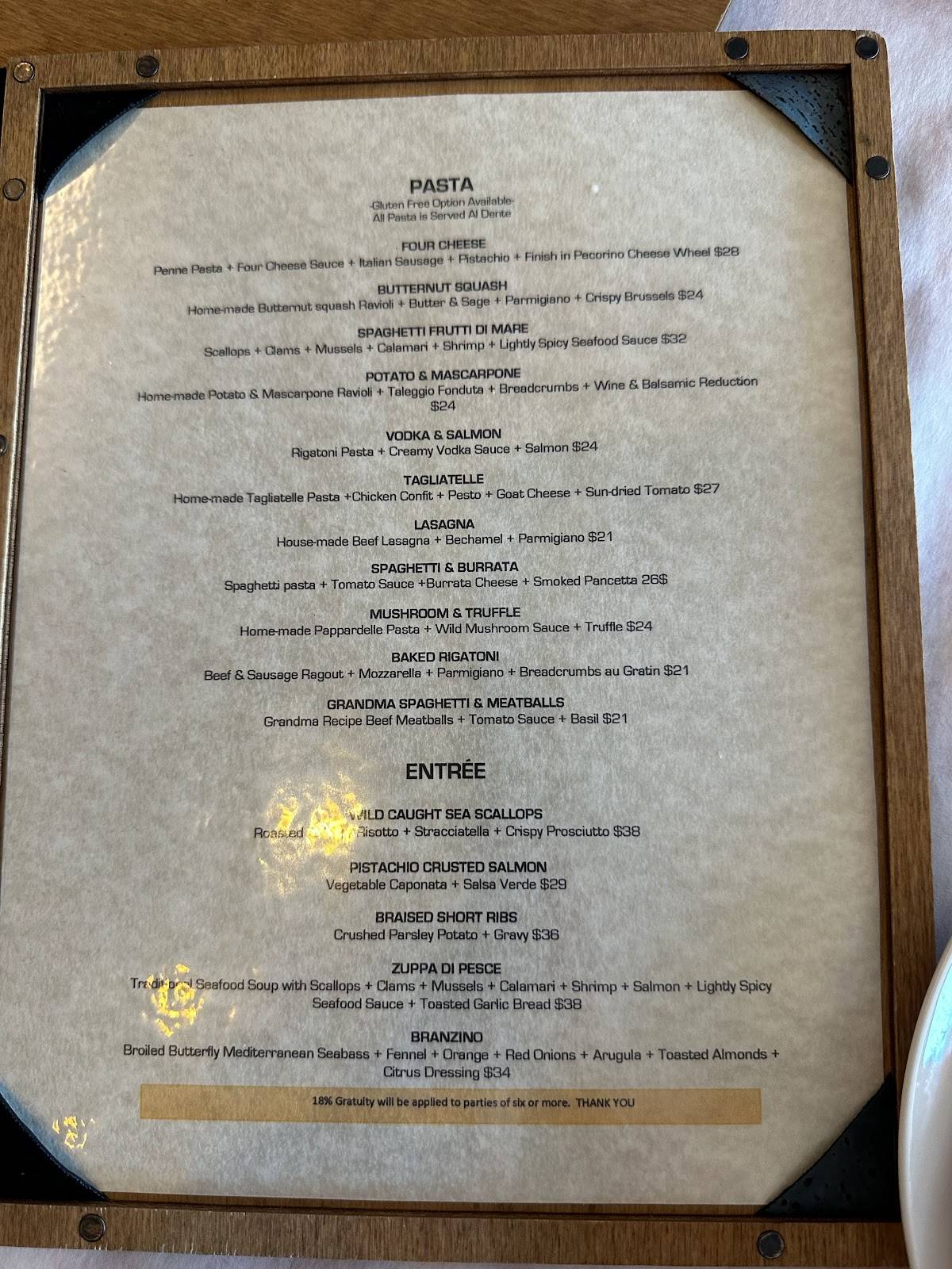Menu at Trattoria Bella pub & bar, Palm Bay