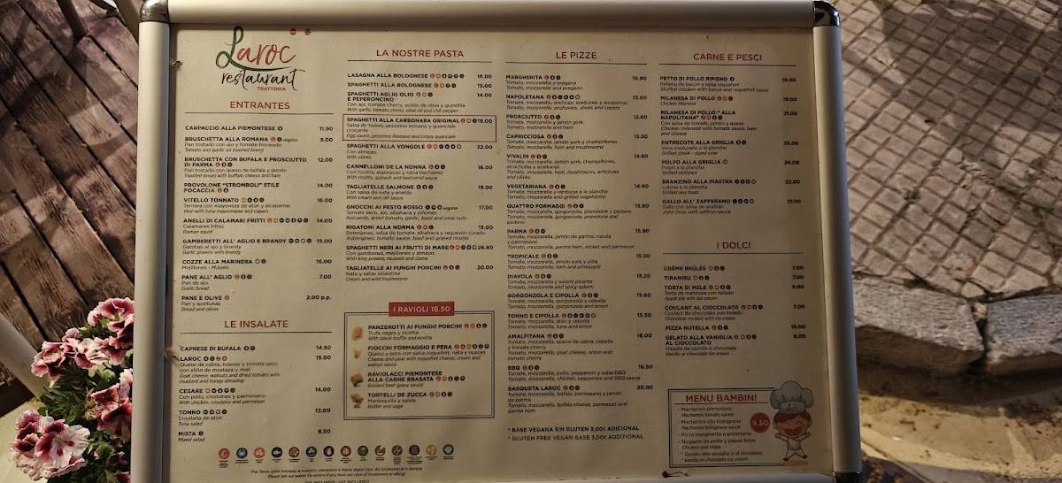 Carta de Trattoria Pizzeria Laroc, Puerto de Pollensa