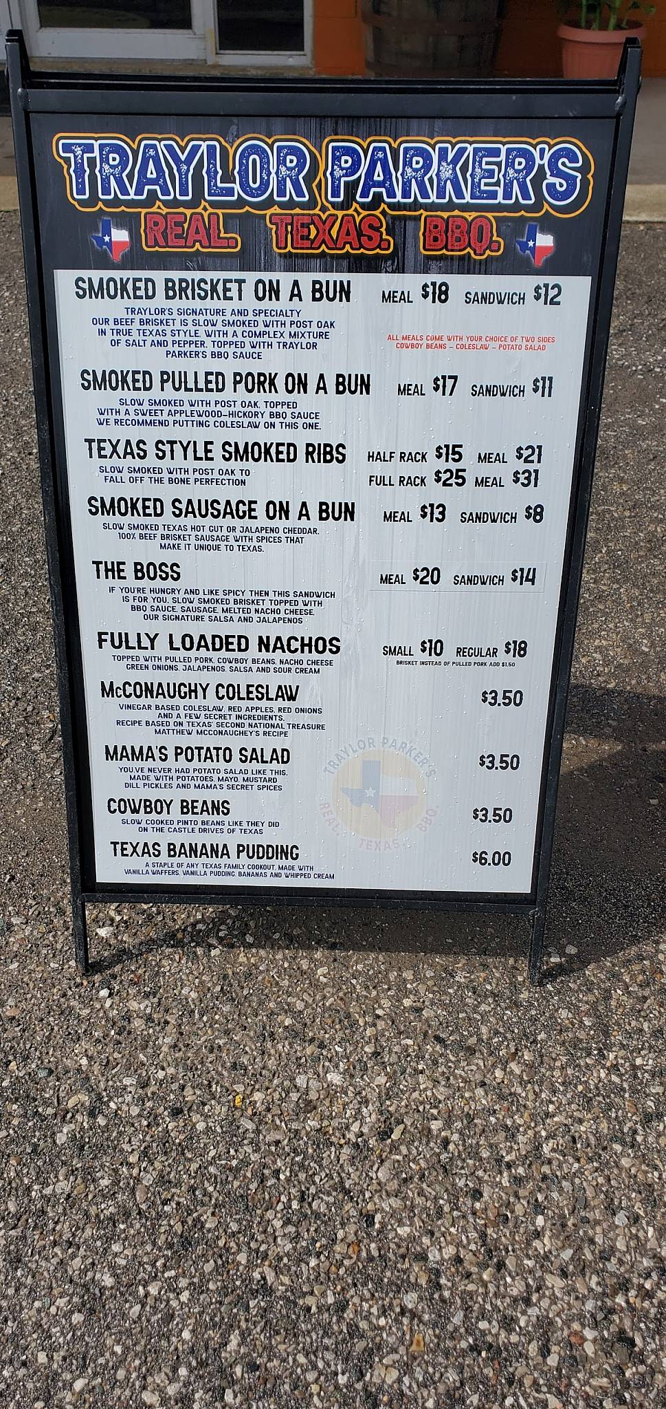 Menu at Traylor Parker's Real Texas BBQ, Chatham-Kent