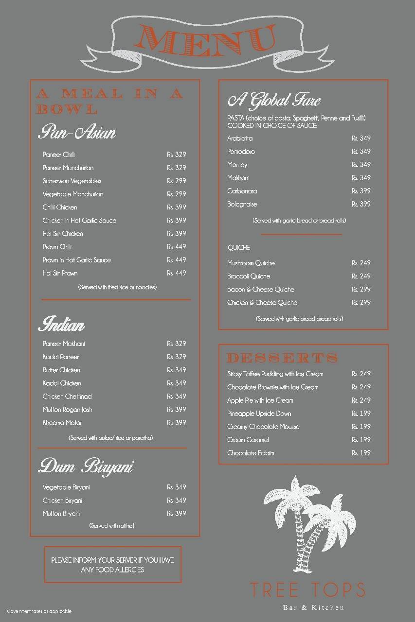 Menu at Tree Tops Bar & Kitchen, Bengaluru