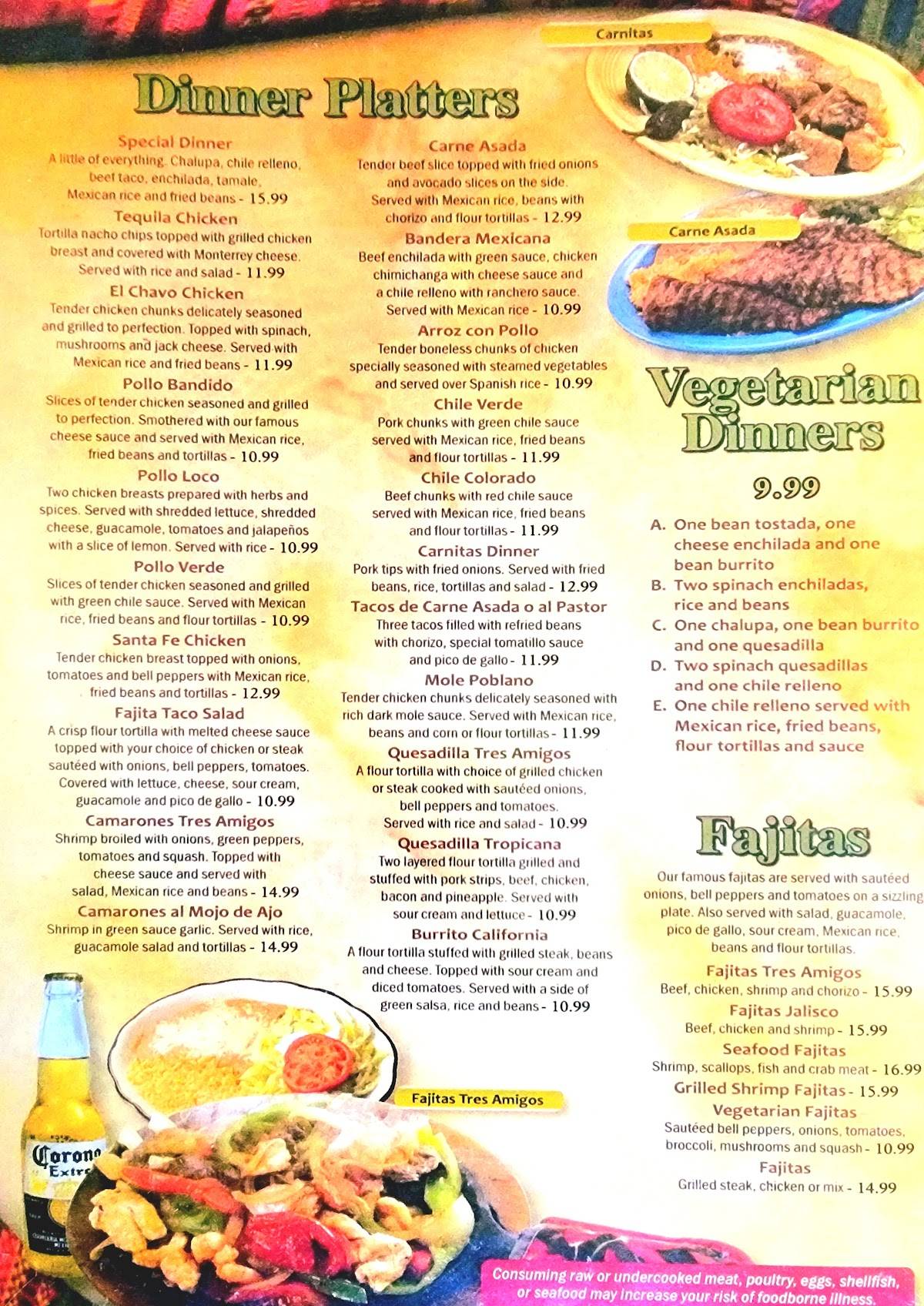 Menu at Tres Amigos Mexican Restaurant, McPherson