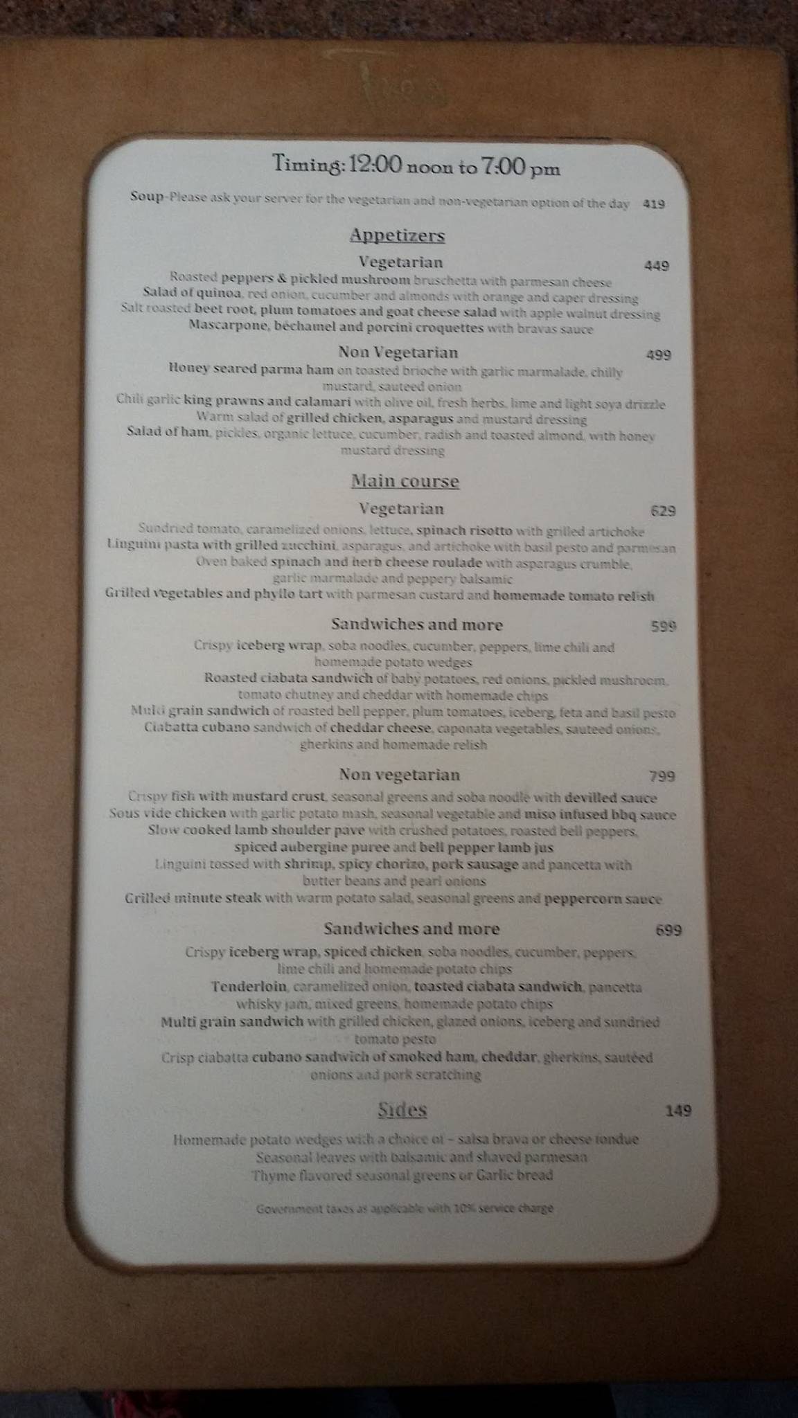 Menu at Tres, New Delhi, 23