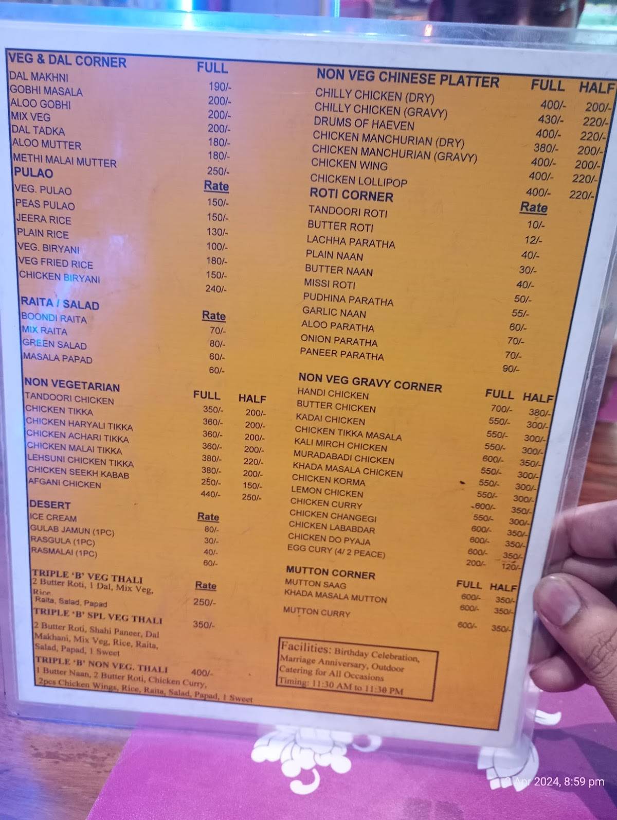 Menu at Triple B family Restaurant, Delhi